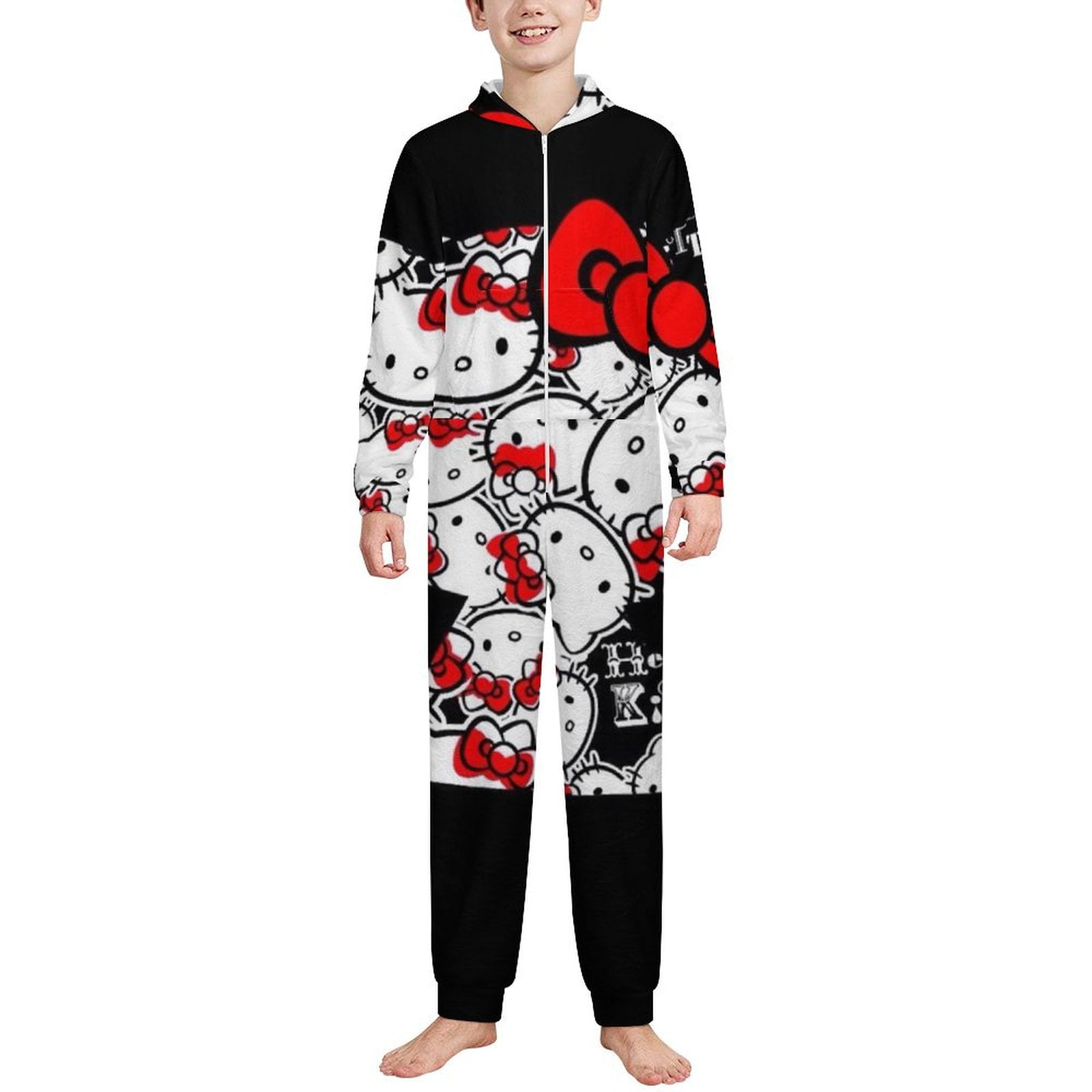 Hello_Kitty Kids Onesie Pajamas, Boys Girls Long Sleeve Zip Up Hooded Blanket Sleeper, One Piece ...