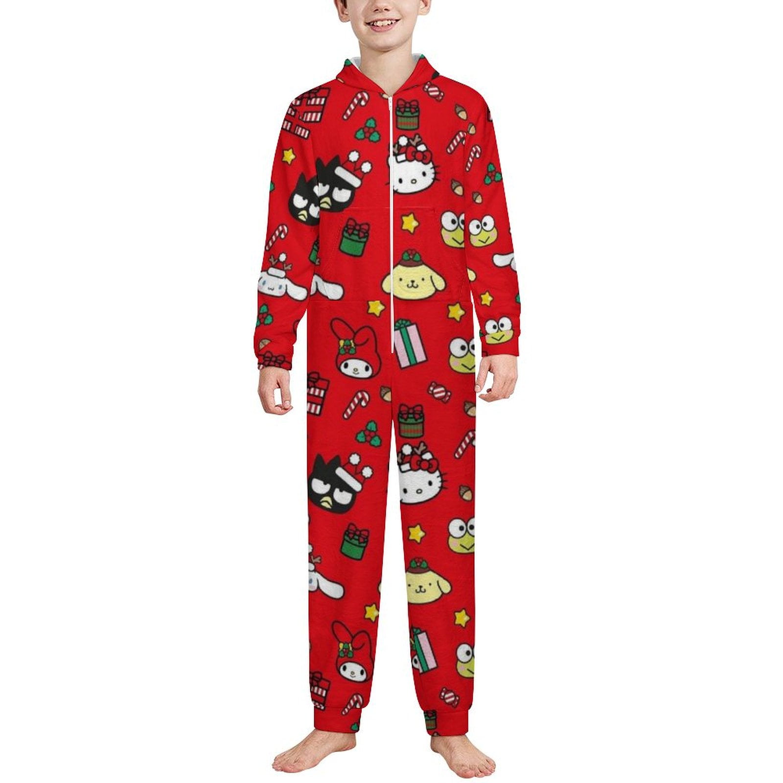 Hello_Kitty Kids Onesie Pajamas, Boys Girls Long Sleeve Zip Up Hooded Blanket Sleeper, One Piece ...