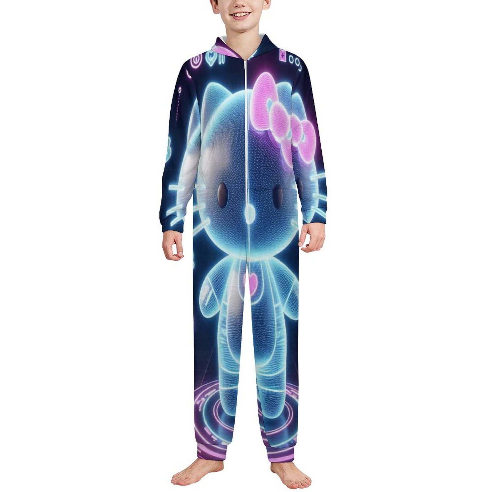Hello_Kitty Kids Onesie Pajamas, Boys Girls Long Sleeve Zip Up Hooded Blanket Sleeper, One Piece ...