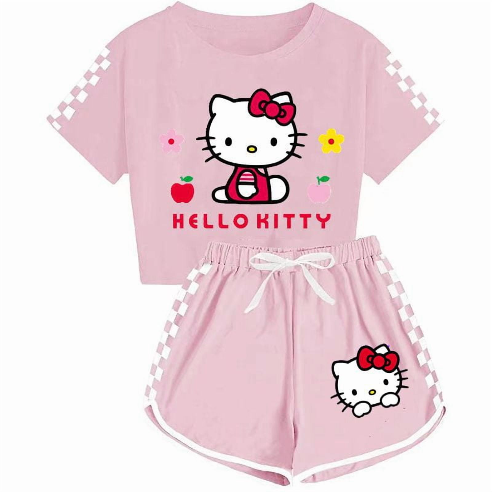 Hello-Kitty Kids Summer Sport T-Shirt and Shorts Set Plaid Print ...
