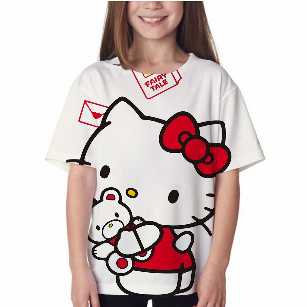 Hello Kitty Kids T-Shirt Cartoon Girls TShirt Short Sleeve Children Streetwear O-Neck Pullover ...