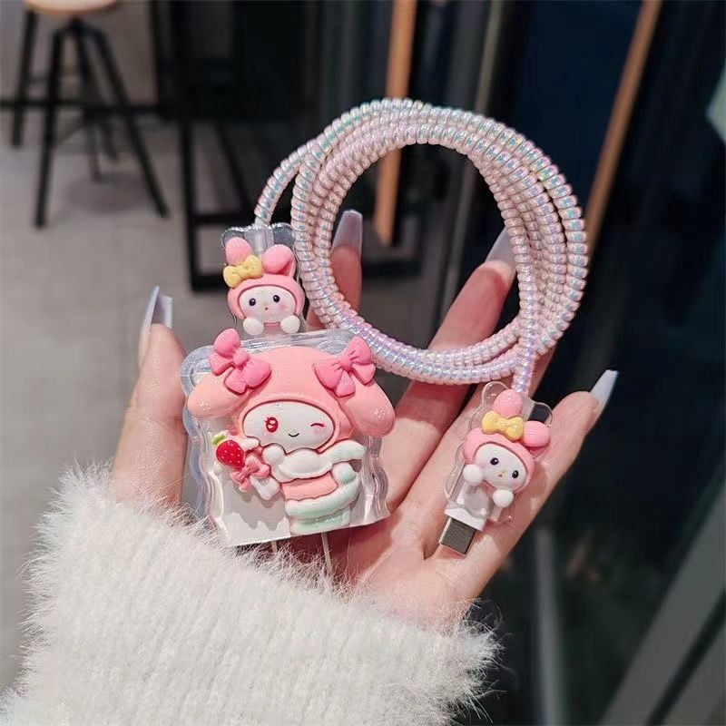 Hello Kitty Kuromi Charger Data Cable Case Protector And Winding Kit ...
