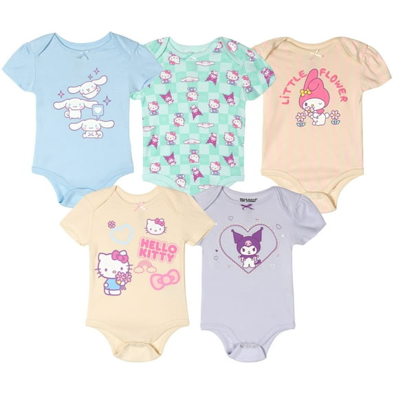 Hello Kitty Kuromi Cinnamoroll 5 Pack Bodysuits Newborn to Infant ...