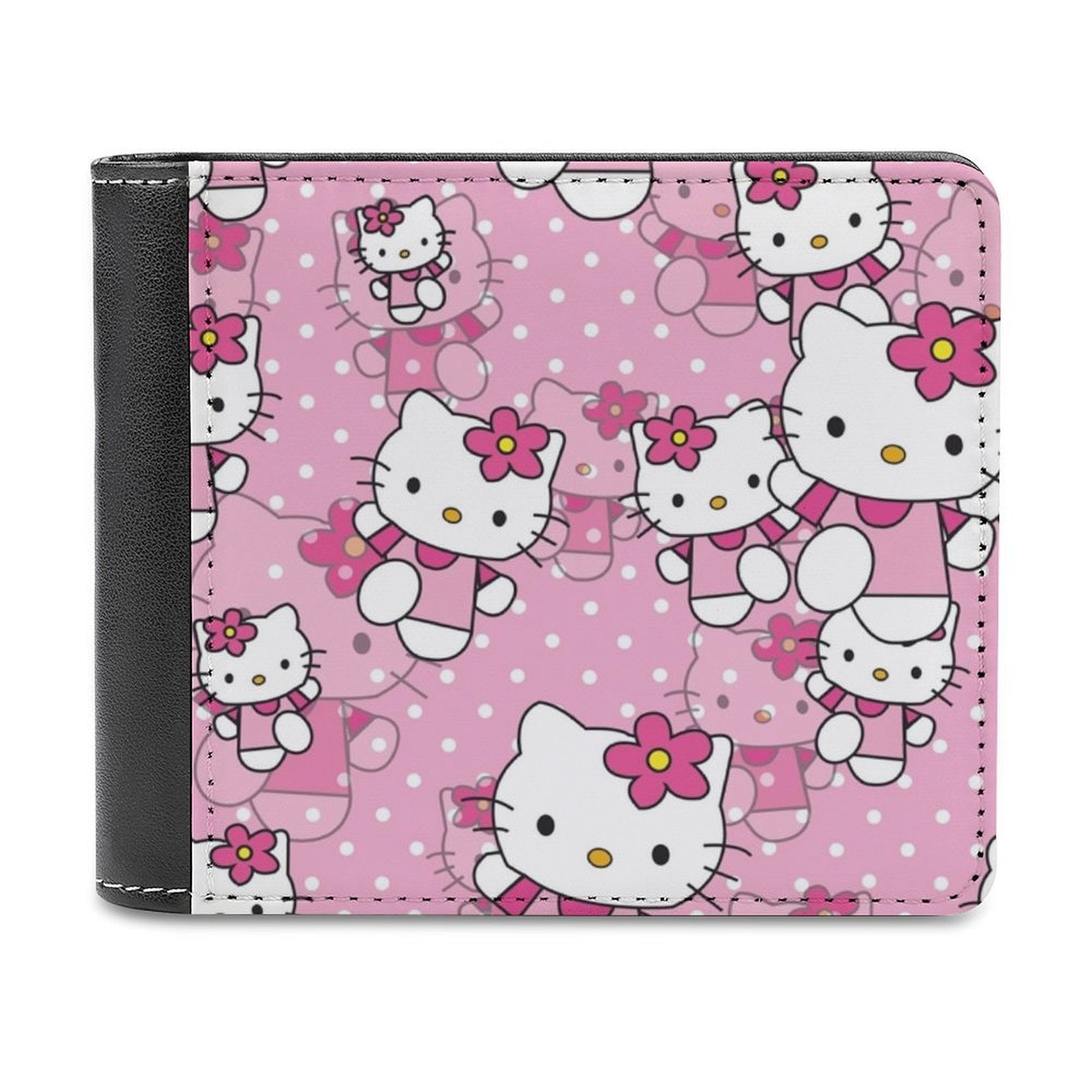 Hello Kitty Leather Wallet for Men Women Two Fold Purse Slim Cash Card ...