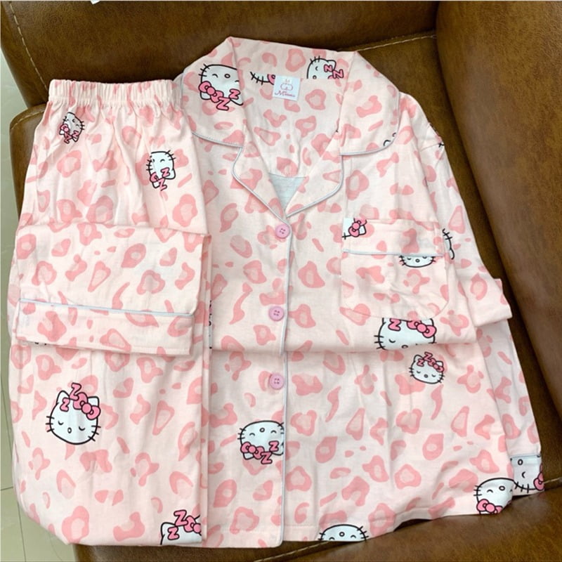 Hello Kitty Leopard Print Pajamas Pajama Pants Suit Spring and Autumn ...