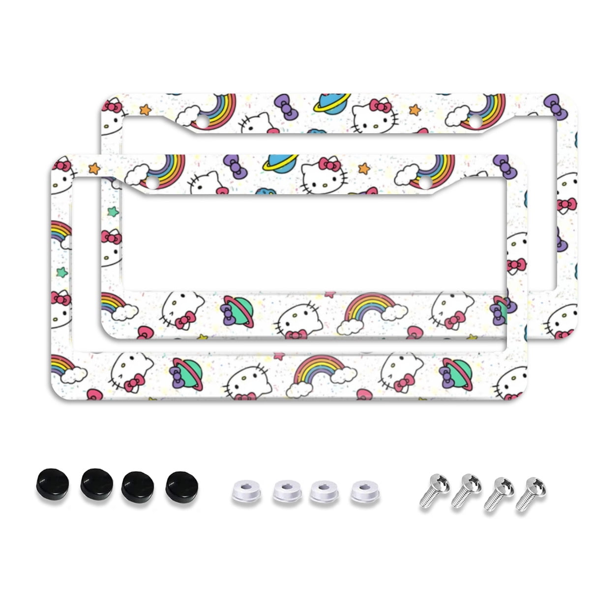 Hello Kitty License Plate Frame (2 Pieces) Cute Cartoon Metal Label ...