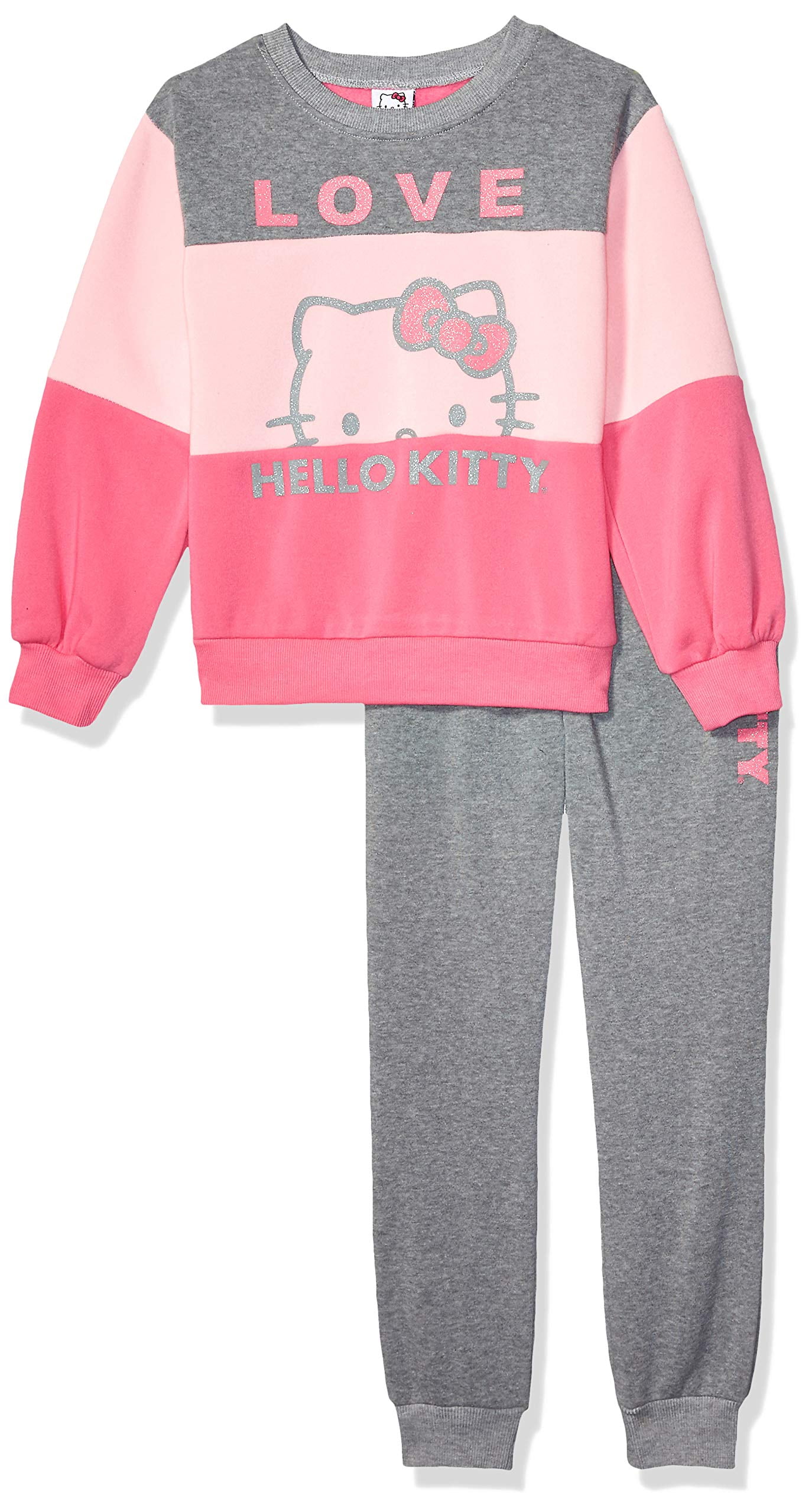 Hello Kitty Girls' 2 Piece Pullover Sweatshirt and Pant Outfit, Heather ...