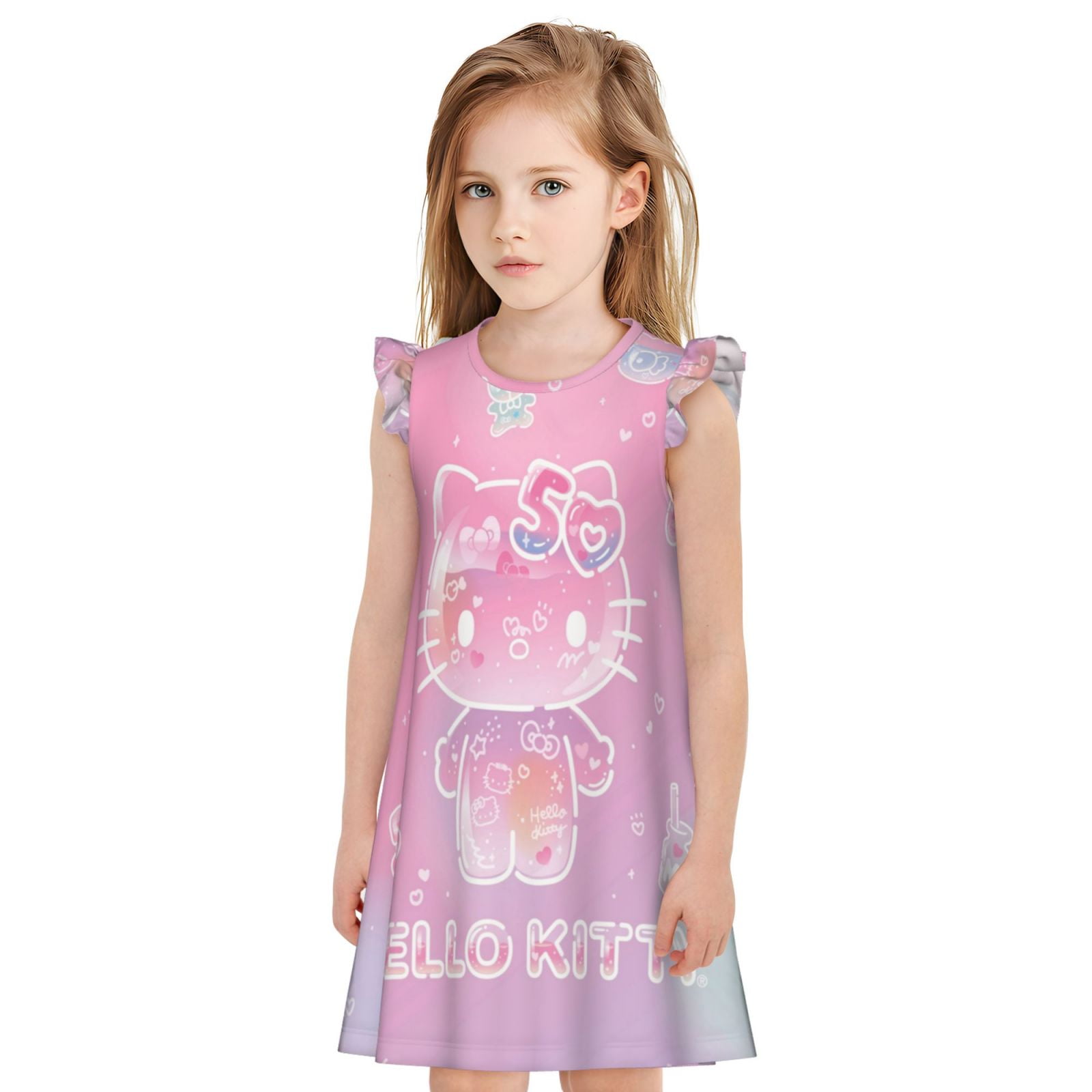 Hello Kitty Little Girls Nightgown Short Flutter Sleeve Pajamas Cartoon ...