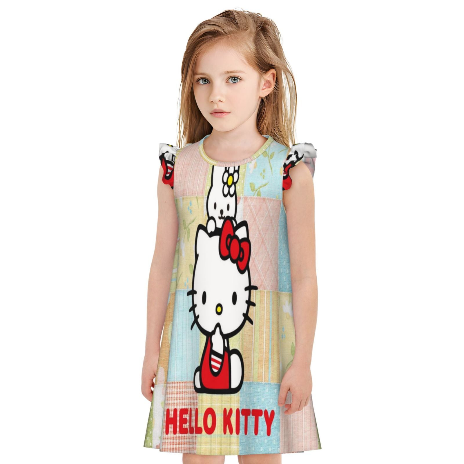 Hello Kitty Little Girls Nightgown Short Flutter Sleeve Pajamas Cartoon ...