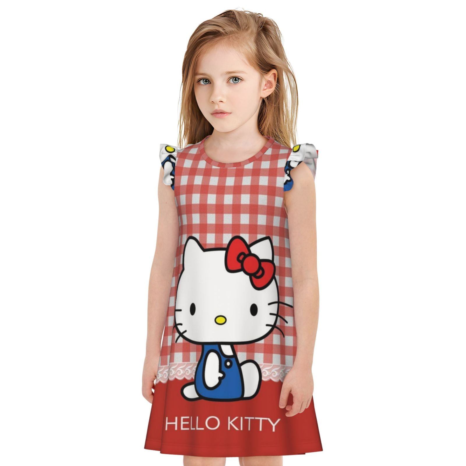 Hello Kitty Little Girls Nightgown Short Flutter Sleeve Pajamas Cartoon ...