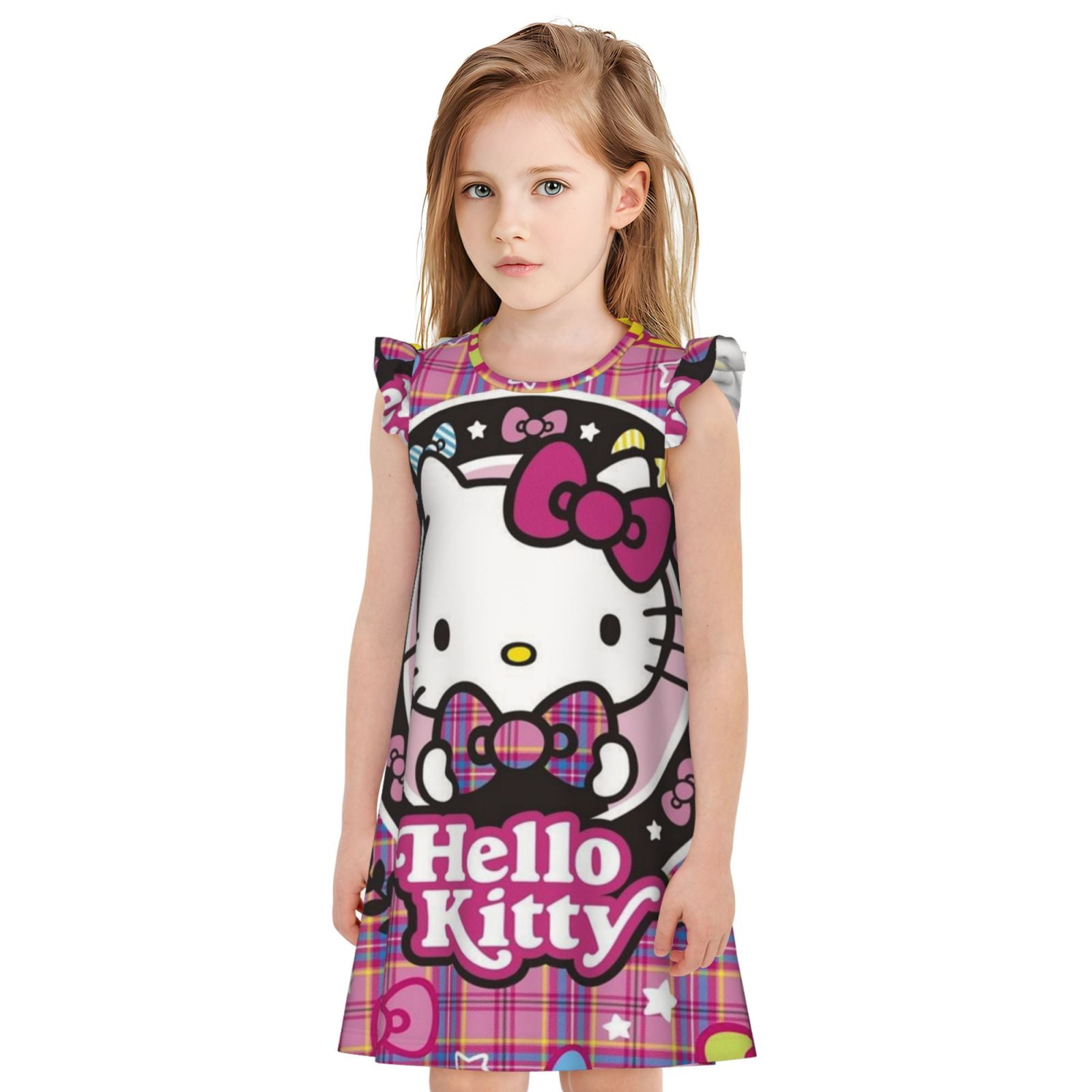Hello Kitty Little Girls Nightgown Short Flutter Sleeve Pajamas Cartoon Nightdress Sleepwear ...