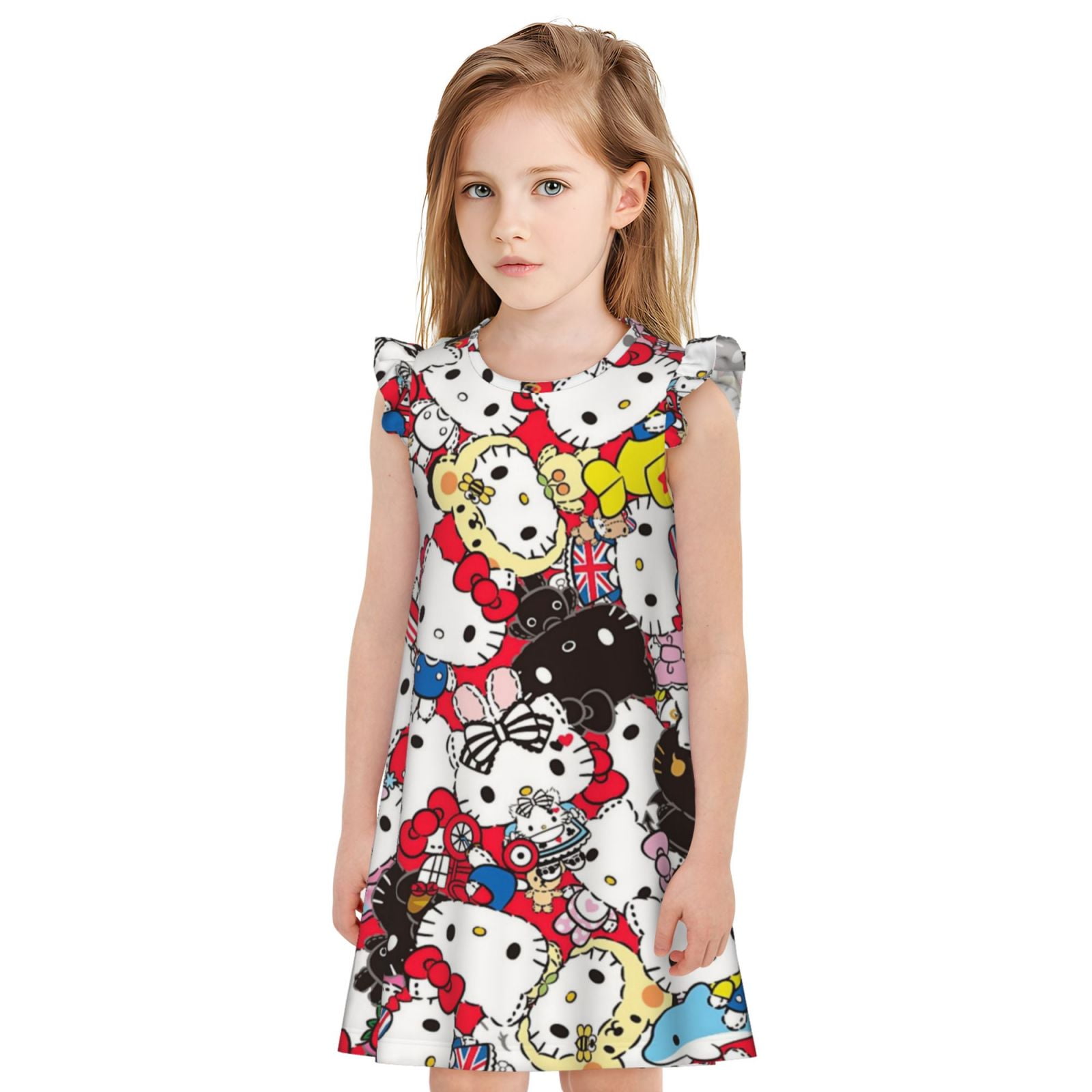 Hello Kitty Little Girls Nightgown Short Flutter Sleeve Pajamas Cartoon ...