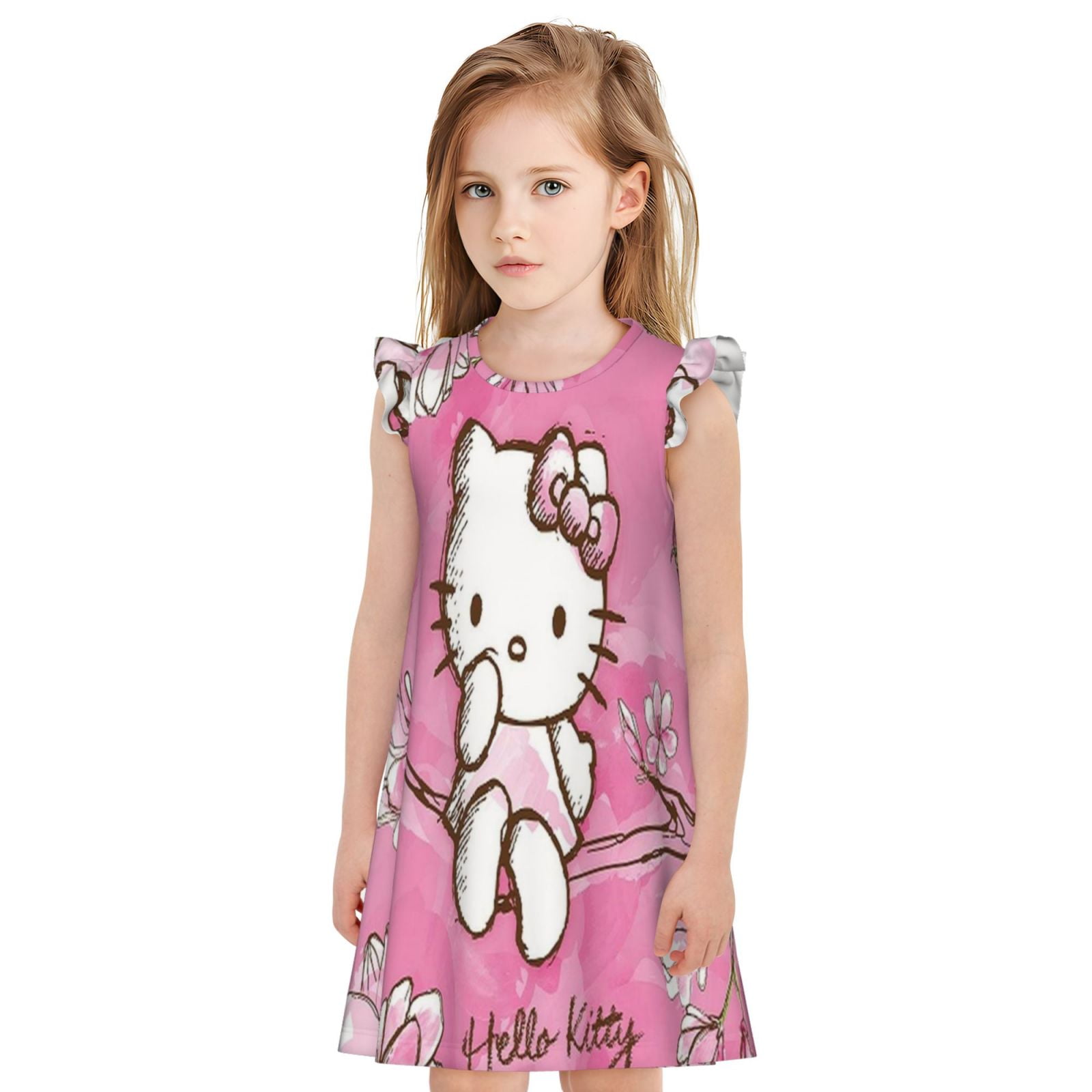 Hello Kitty Little Girls Nightgown Short Flutter Sleeve Pajamas Cartoon ...