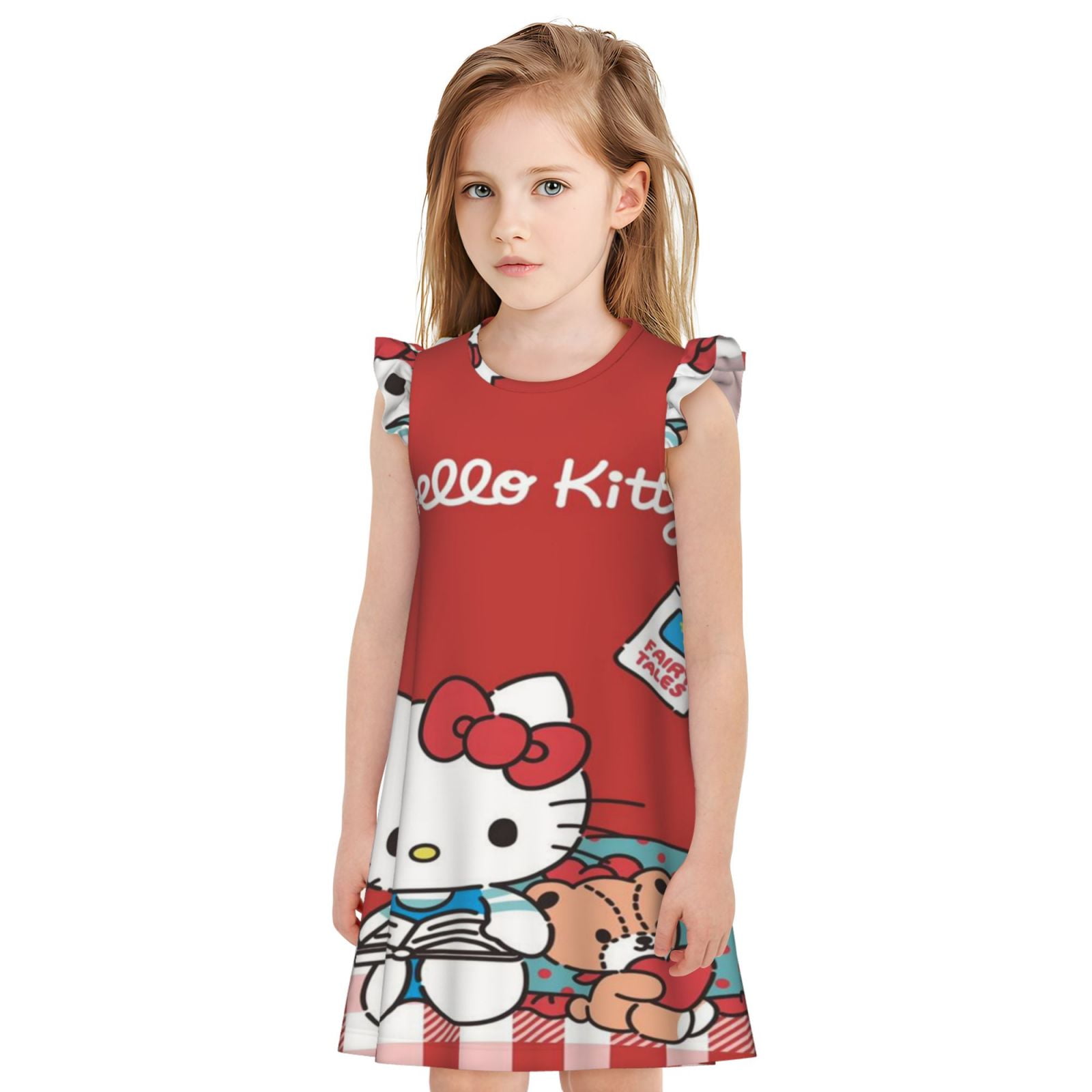 Hello Kitty Little Girls Nightgown Short Flutter Sleeve Pajamas Cartoon ...
