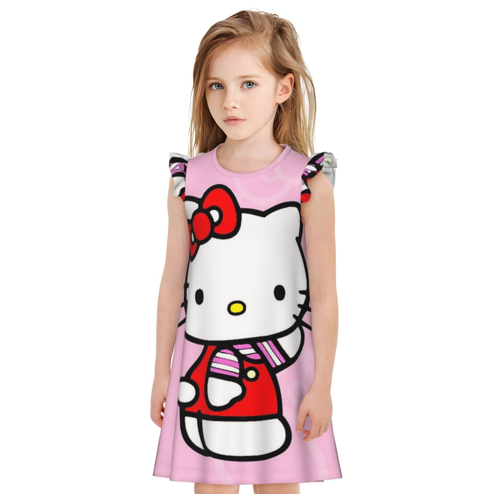 Hello Kitty Little Girls Nightgown Short Flutter Sleeve Pajamas Cartoon ...