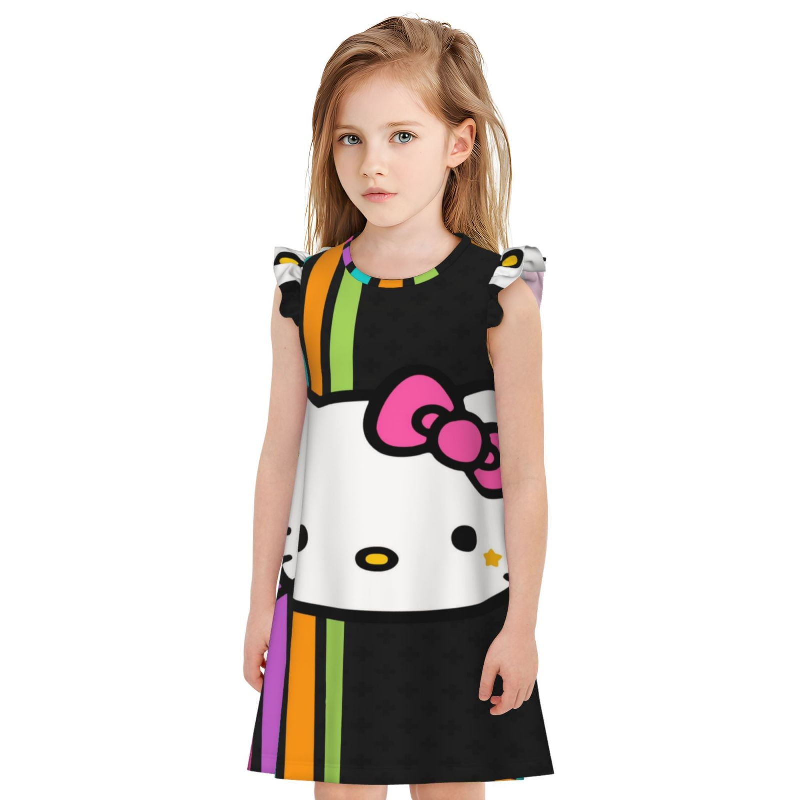 Hello Kitty Little Girls Nightgown Short Flutter Sleeve Pajamas Cartoon ...