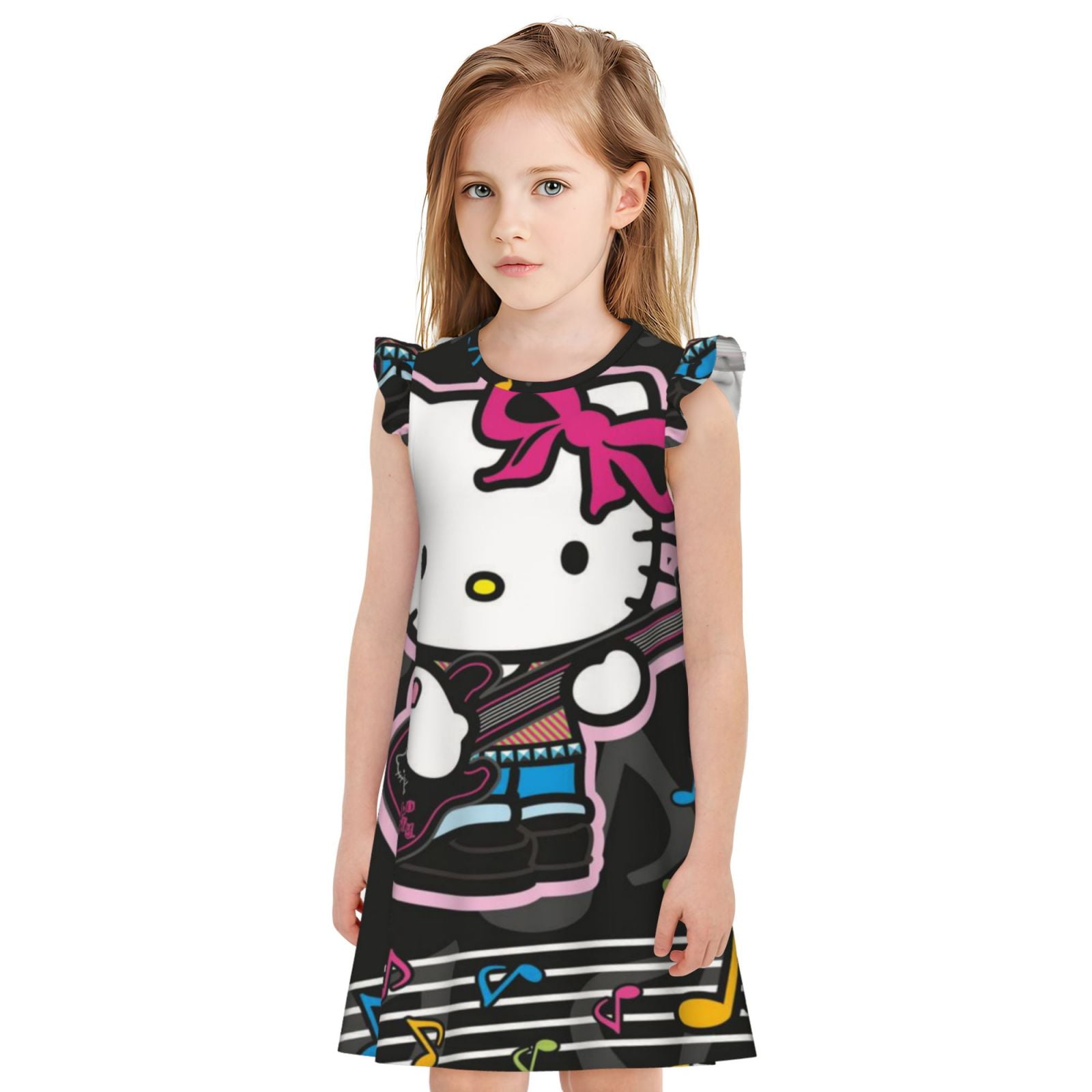 Hello Kitty Little Girls Nightgown Short Flutter Sleeve Pajamas Cartoon ...