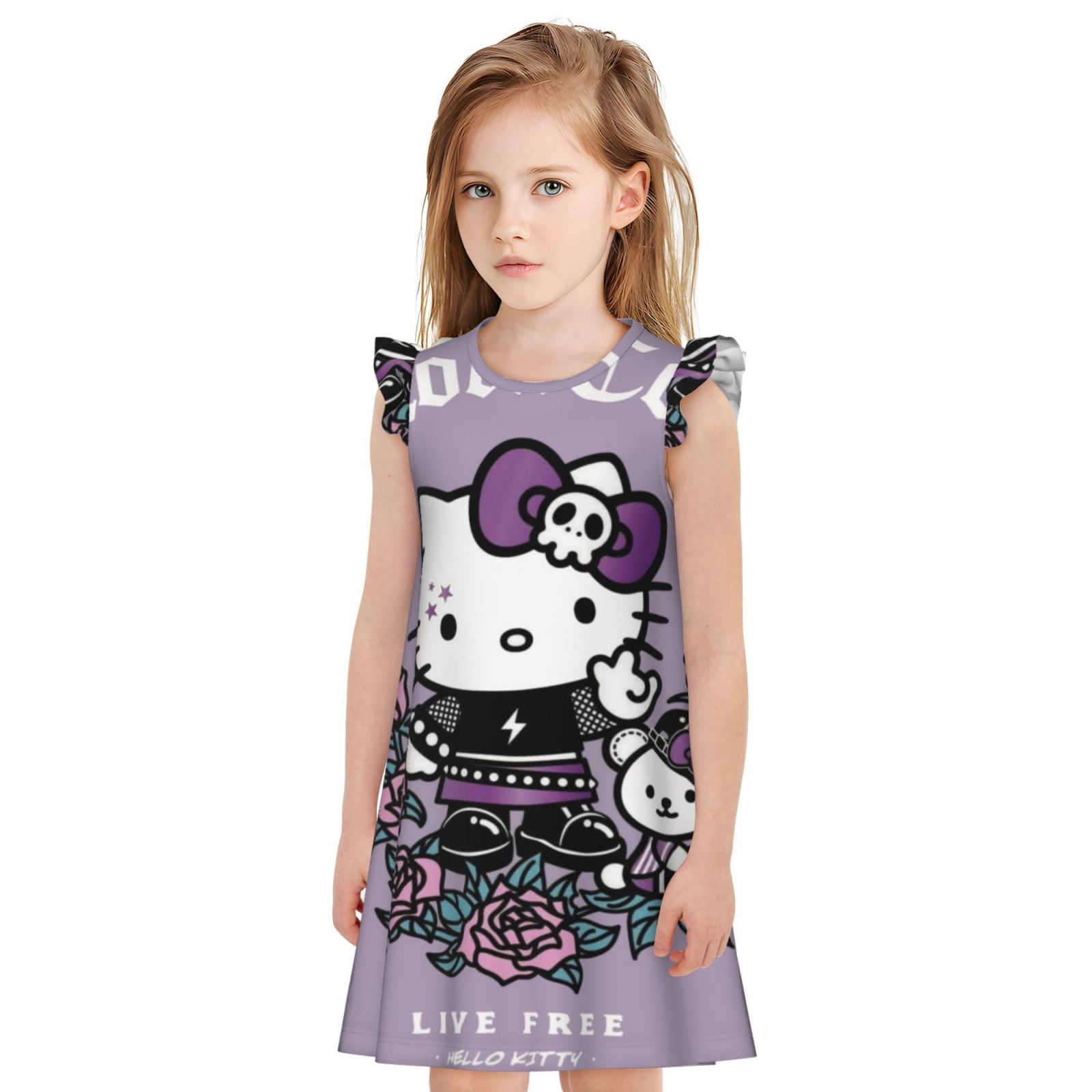 Hello Kitty Little Girls Nightgown Short Flutter Sleeve Pajamas Cartoon ...