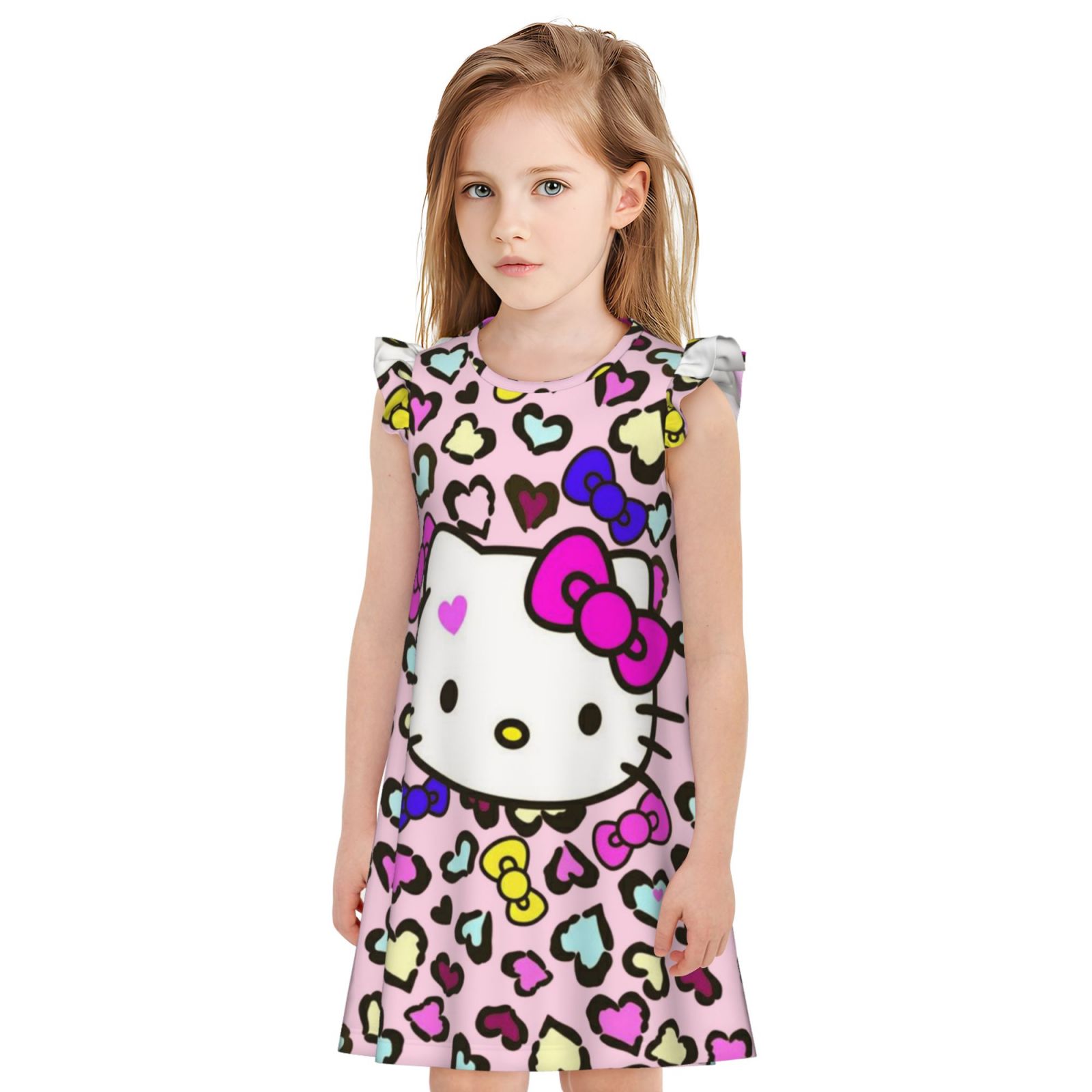 Hello Kitty Little Girls Nightgown Short Flutter Sleeve Pajamas Cartoon ...