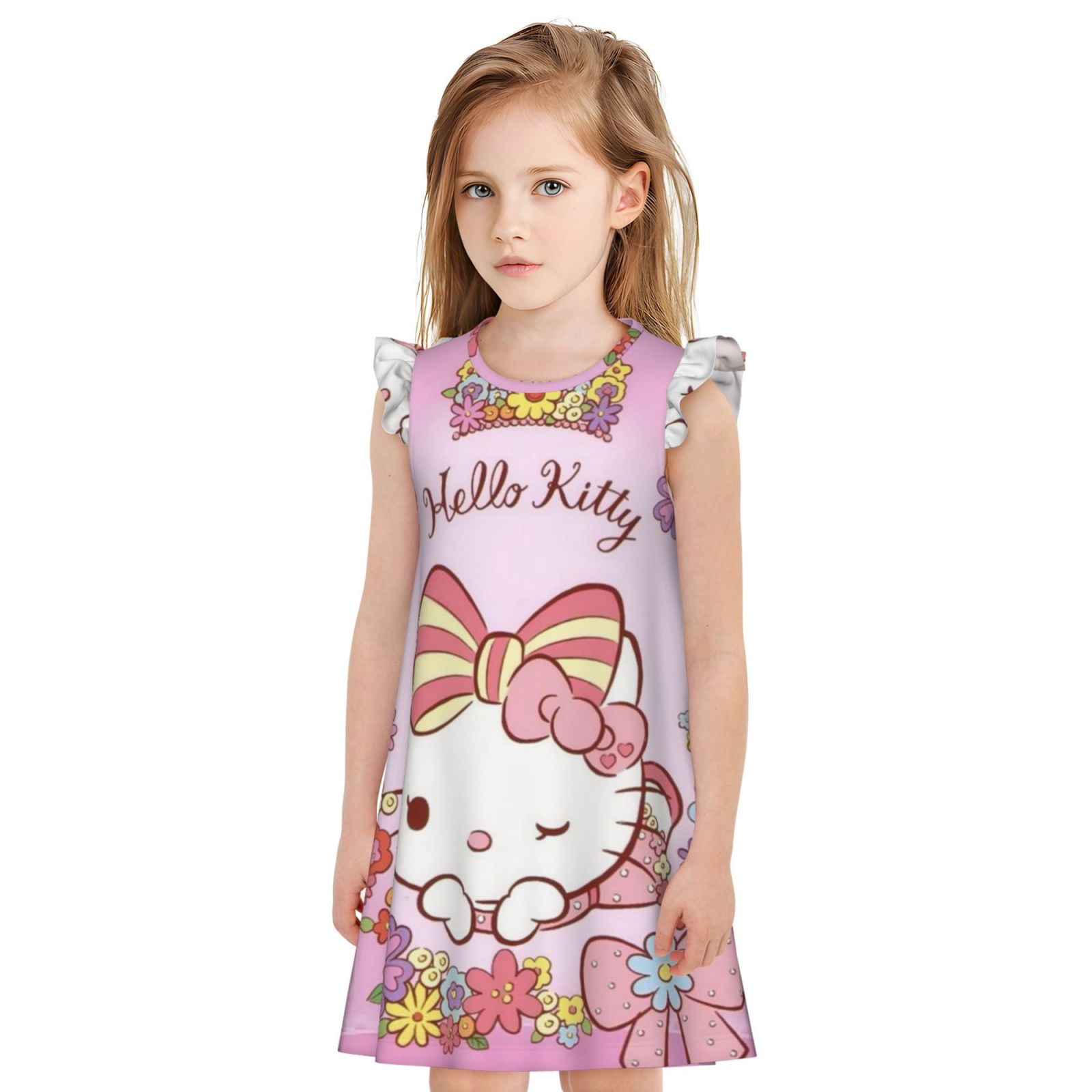 Hello Kitty Little Girls Nightgown Short Flutter Sleeve Pajamas Cartoon ...