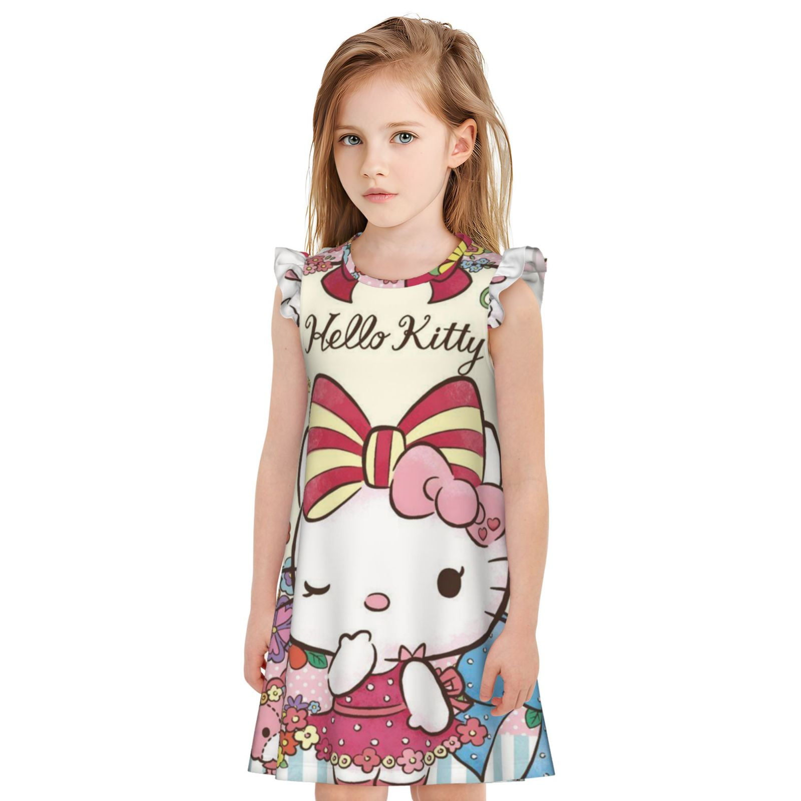 Hello Kitty Little Girls Nightgown Short Flutter Sleeve Pajamas Cartoon ...