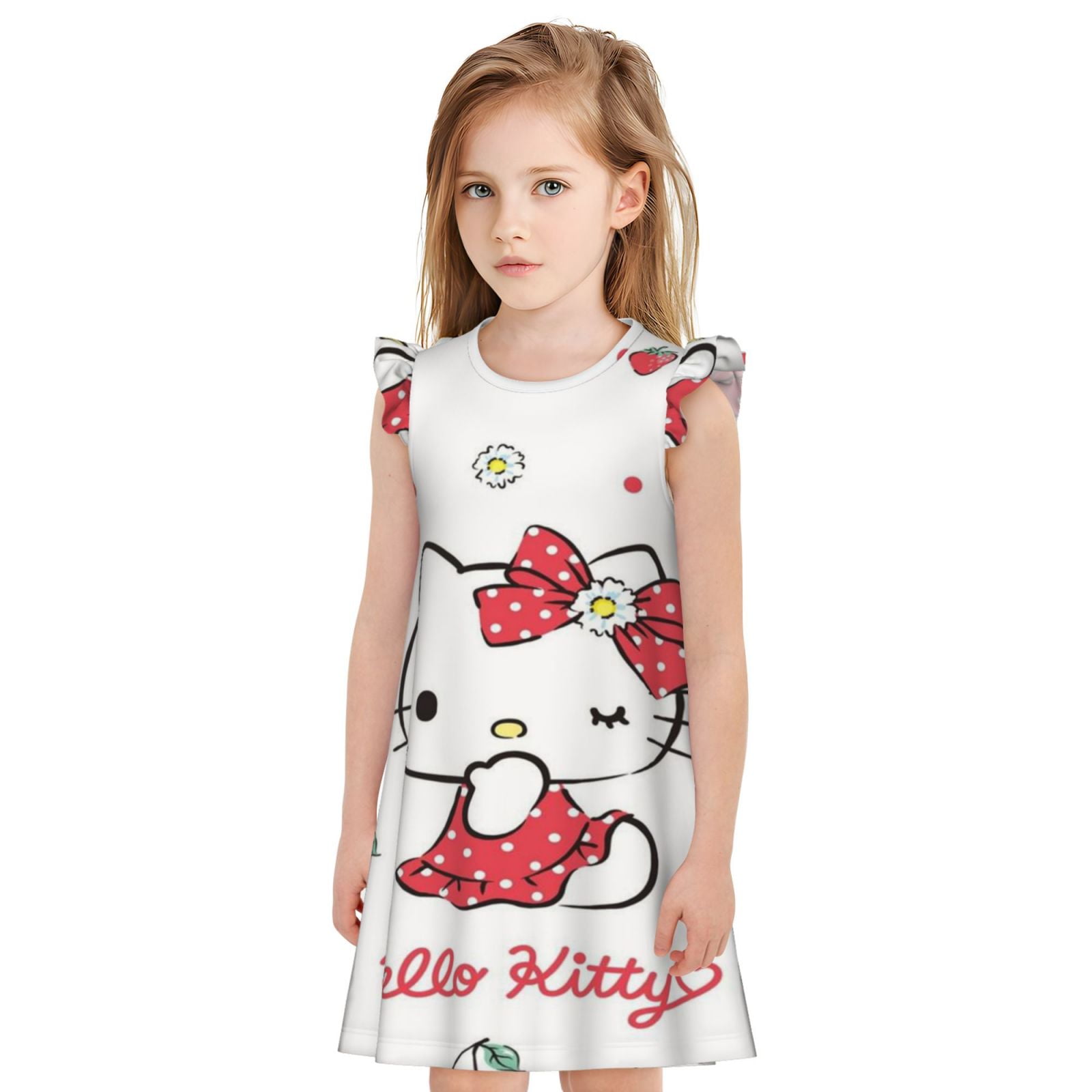 Hello Kitty Little Girls Nightgown Short Flutter Sleeve Pajamas Cartoon ...
