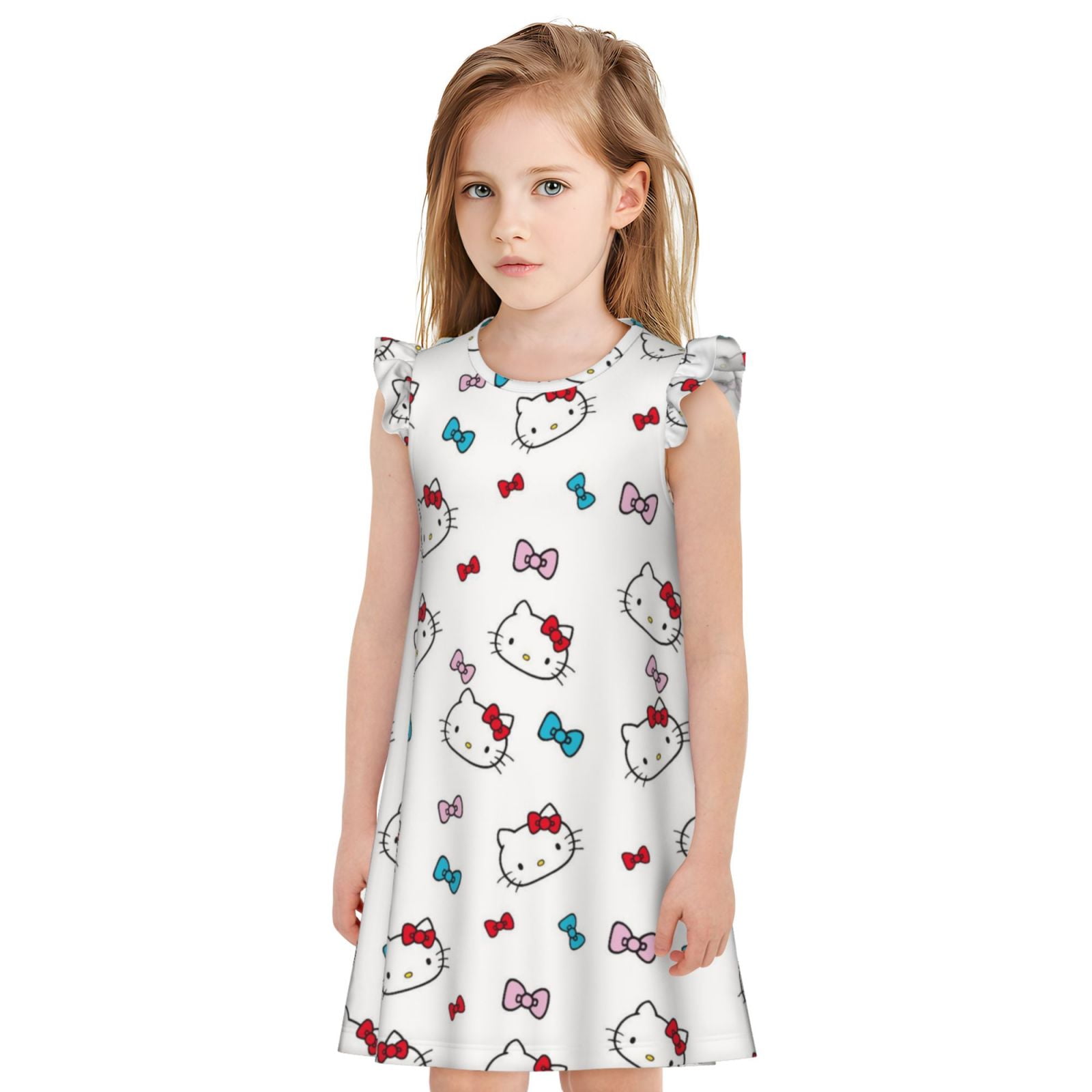 Hello Kitty Little Girls Nightgown Short Flutter Sleeve Pajamas Cartoon ...