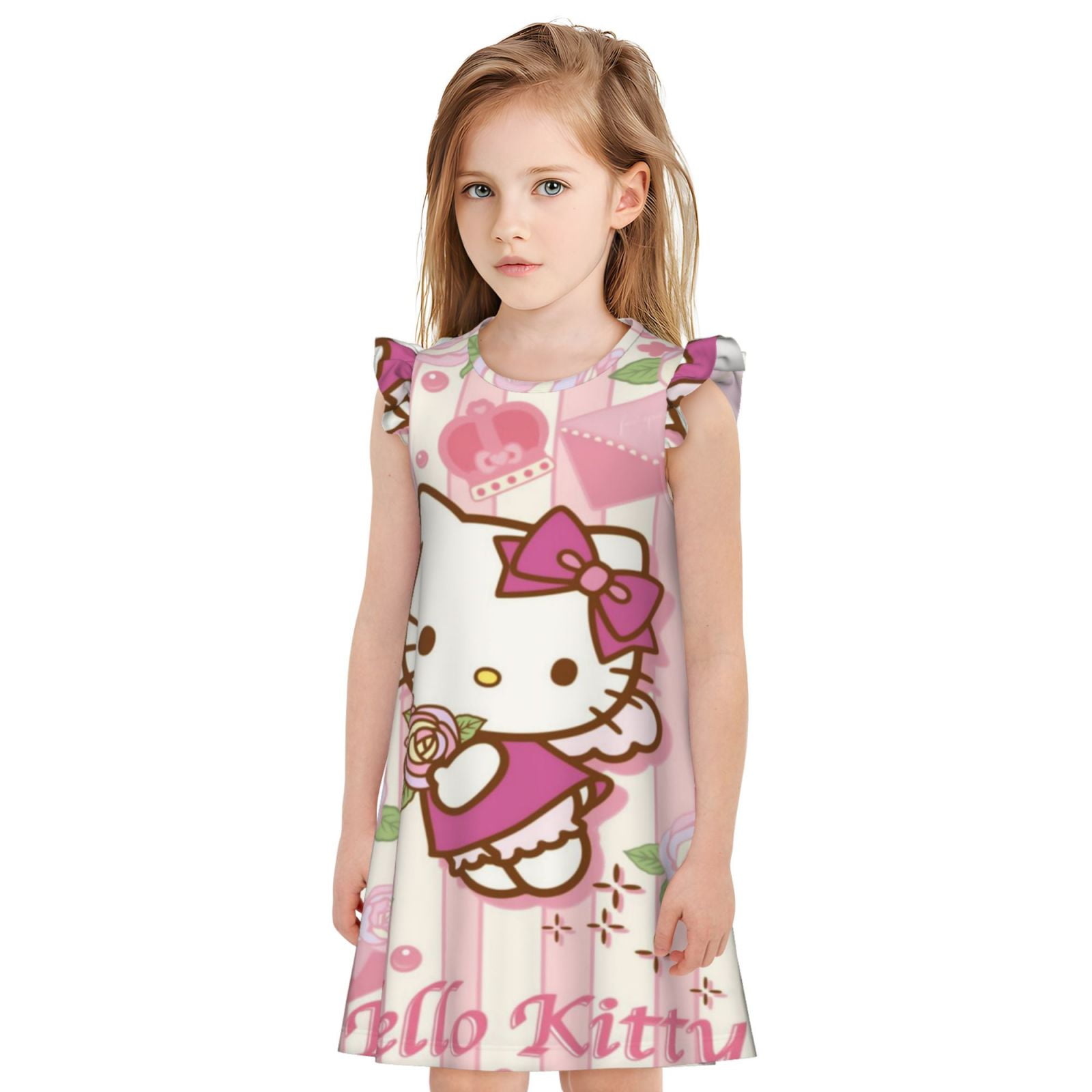 Hello Kitty Little Girls Nightgown Short Flutter Sleeve Pajamas Cartoon ...