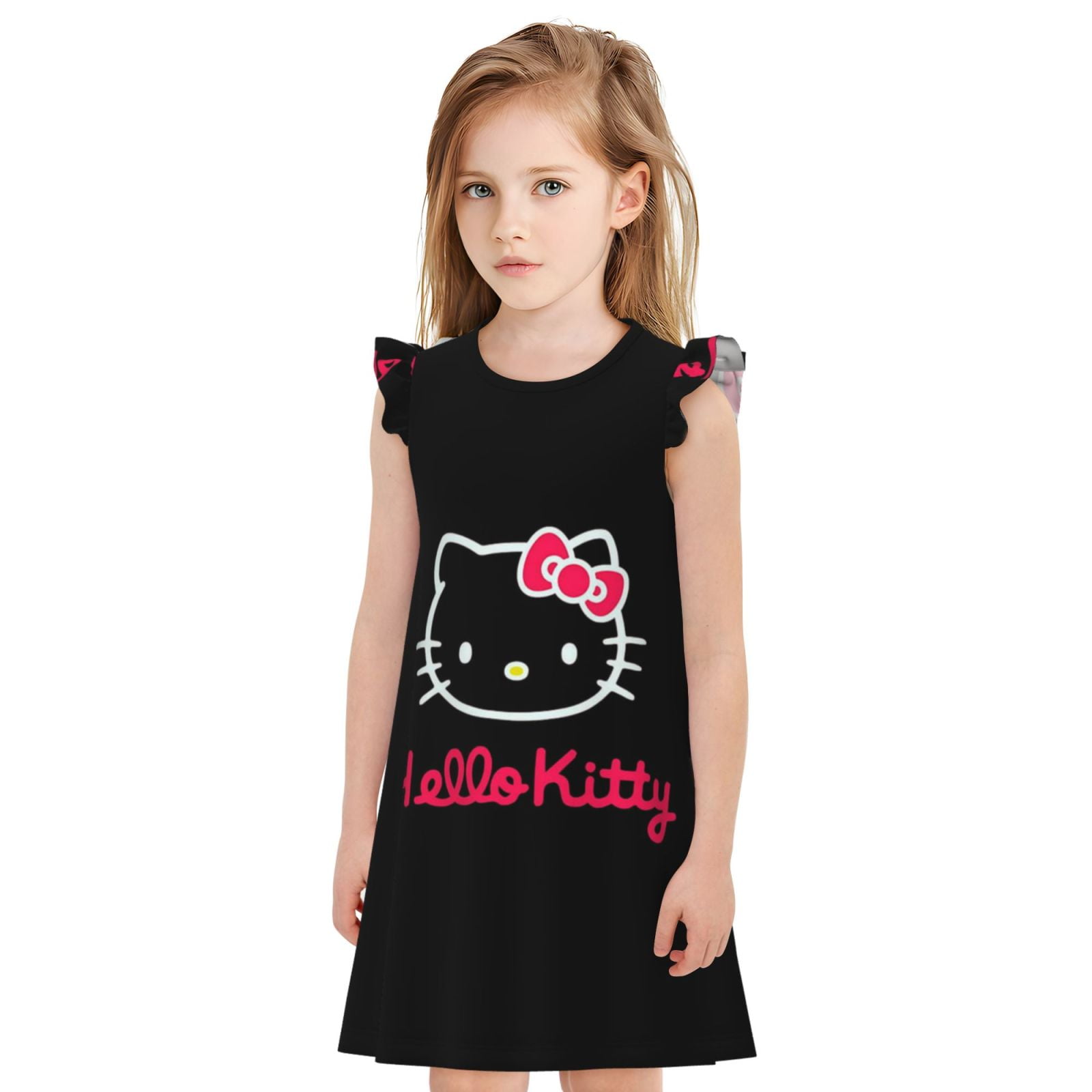 Hello Kitty Little Girls Nightgown Short Flutter Sleeve Pajamas Cartoon ...