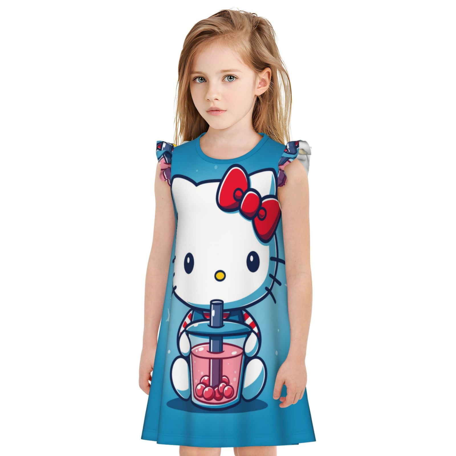 Hello Kitty Little Girls Nightgown Short Flutter Sleeve Pajamas Cartoon ...
