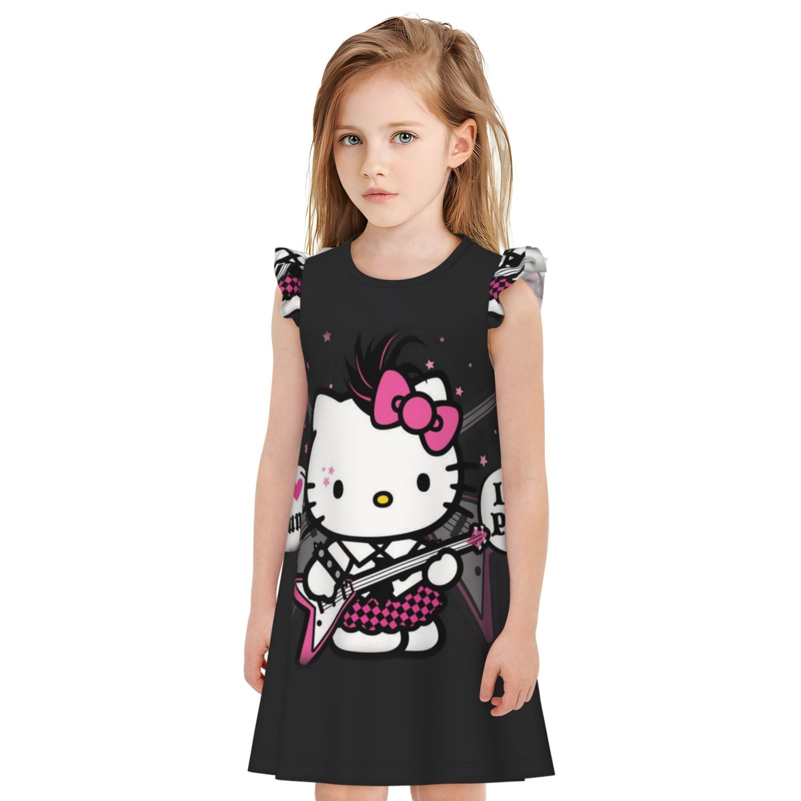 Hello Kitty Little Girls Nightgown Short Flutter Sleeve Pajamas Cartoon ...