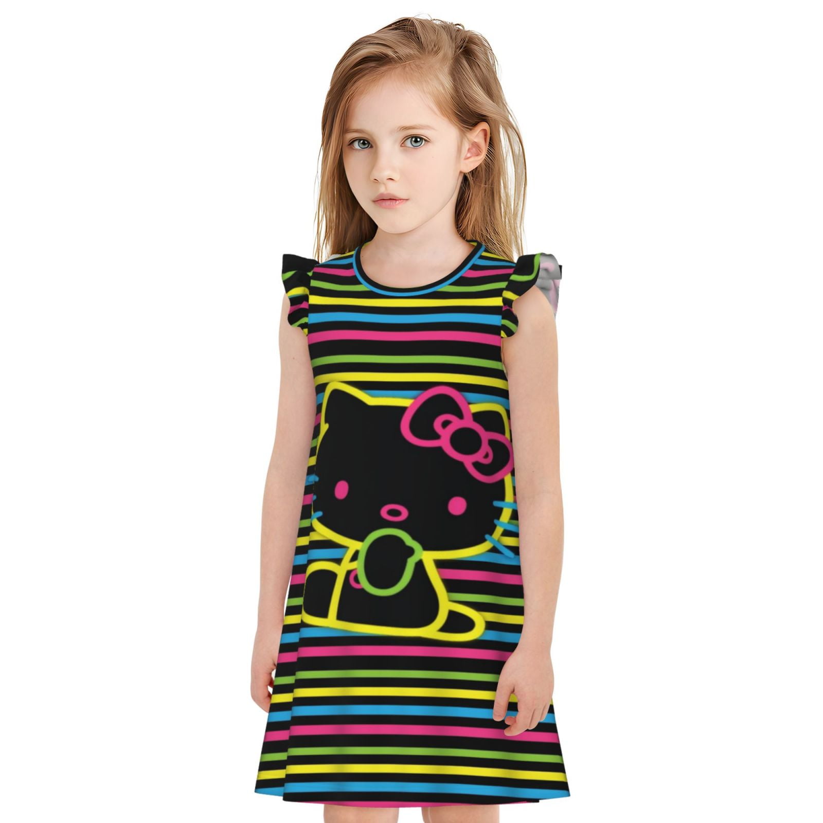 Hello Kitty Little Girls Nightgown Short Flutter Sleeve Pajamas Cartoon ...