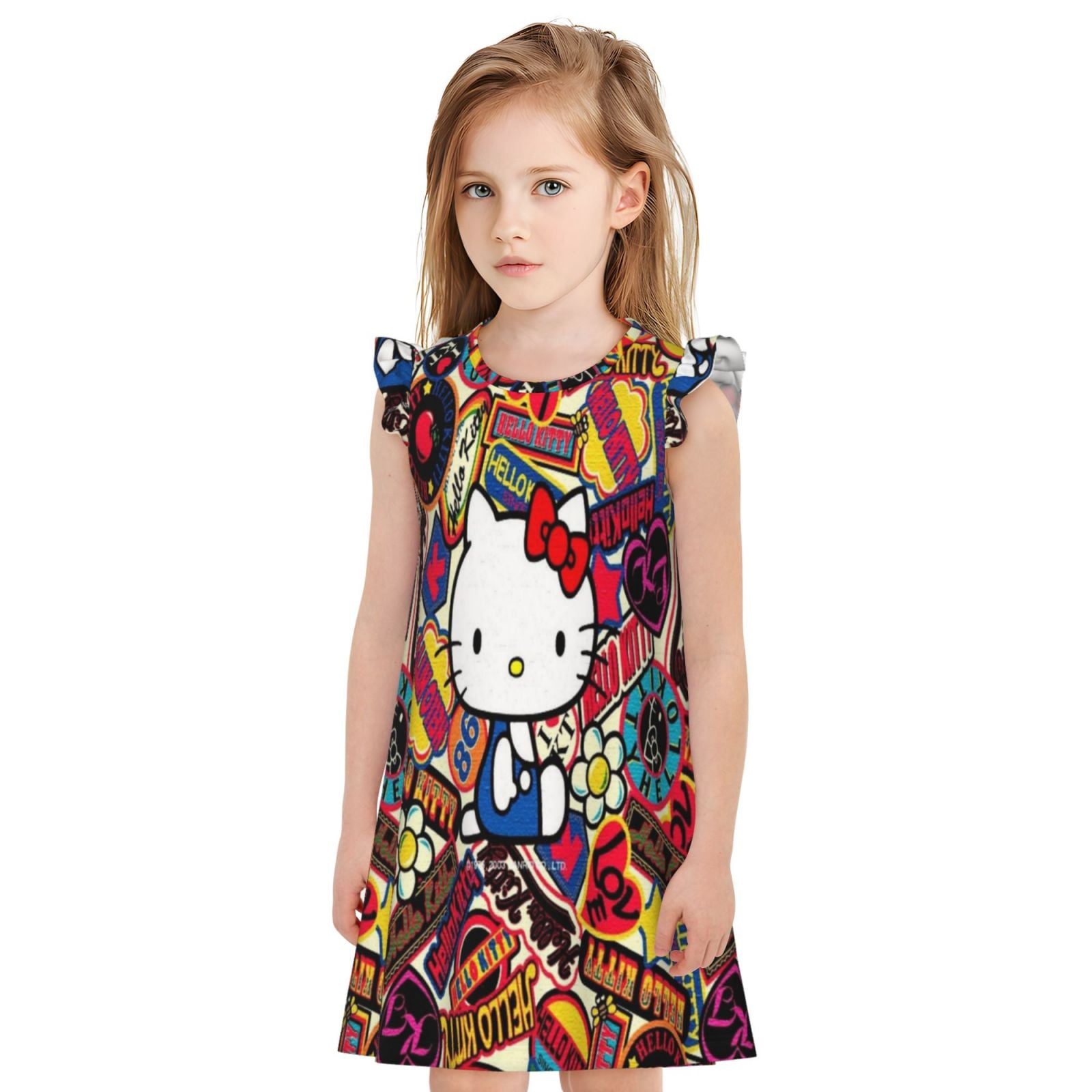 Hello Kitty Little Girls Nightgown Short Flutter Sleeve Pajamas Cartoon ...