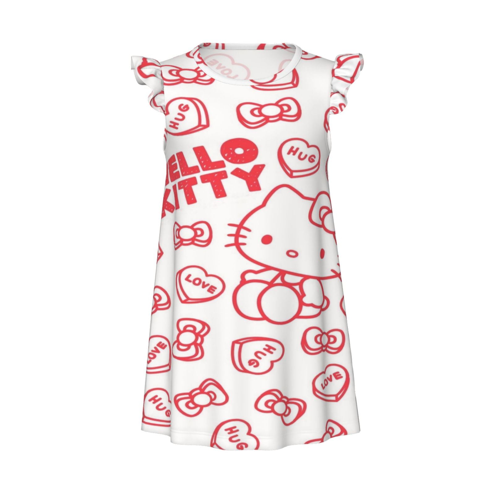 Hello Kitty Little Girls Nightgowns Soft Flutter Sleeve Night Dress ...