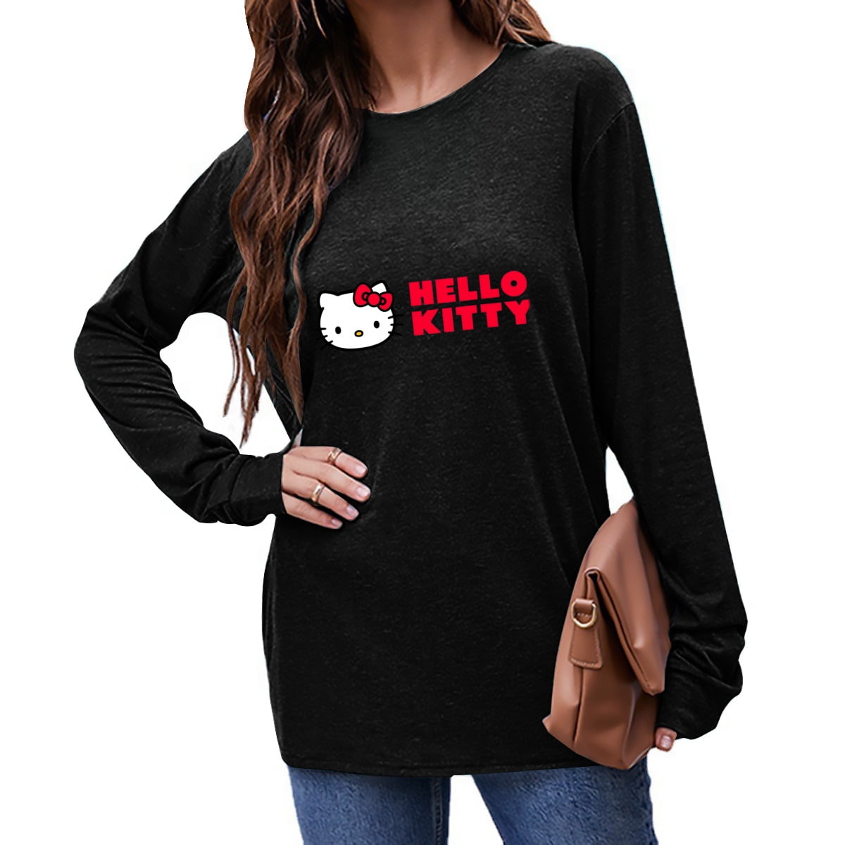 Hello Kitty Long Sleeve Shirts for Women Casual Crew Neck Basic Fall ...