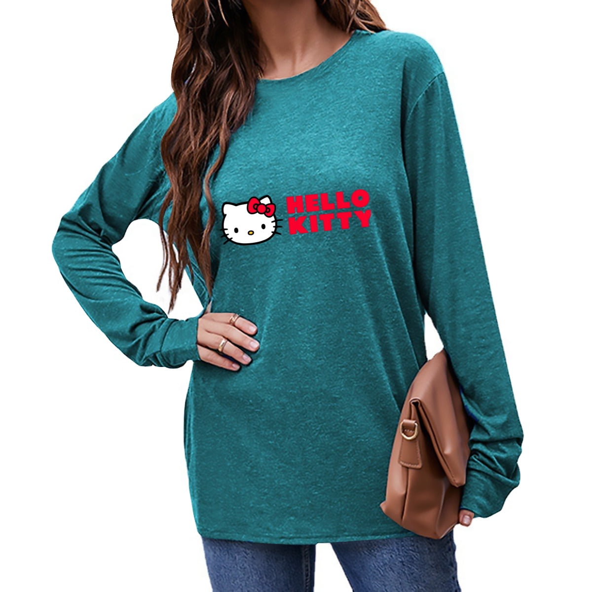 Hello Kitty Long Sleeve Shirts for Women Casual Crew Neck Basic Fall ...