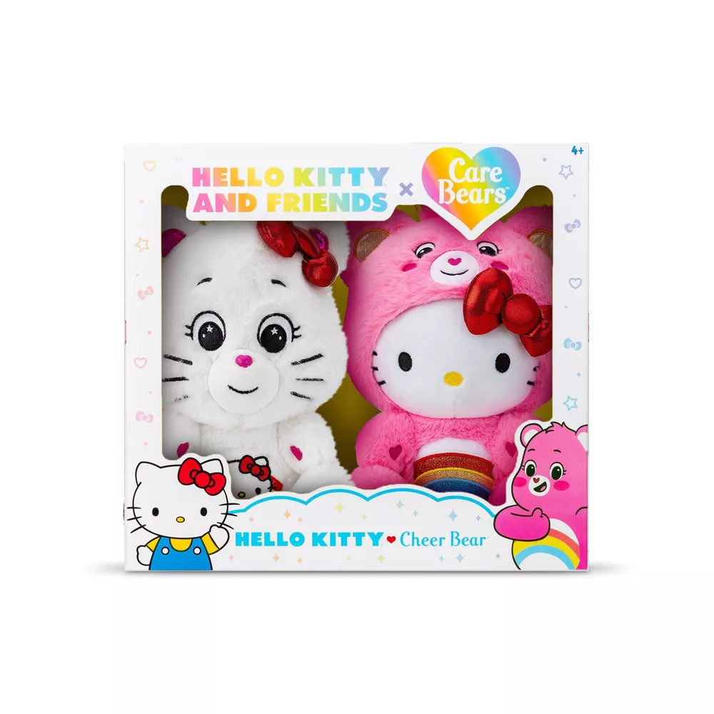 Hello Kitty Loves Cheer Bear 10" Collectible Care Bears Plush 2-Pack - Soft, Huggable Material ...