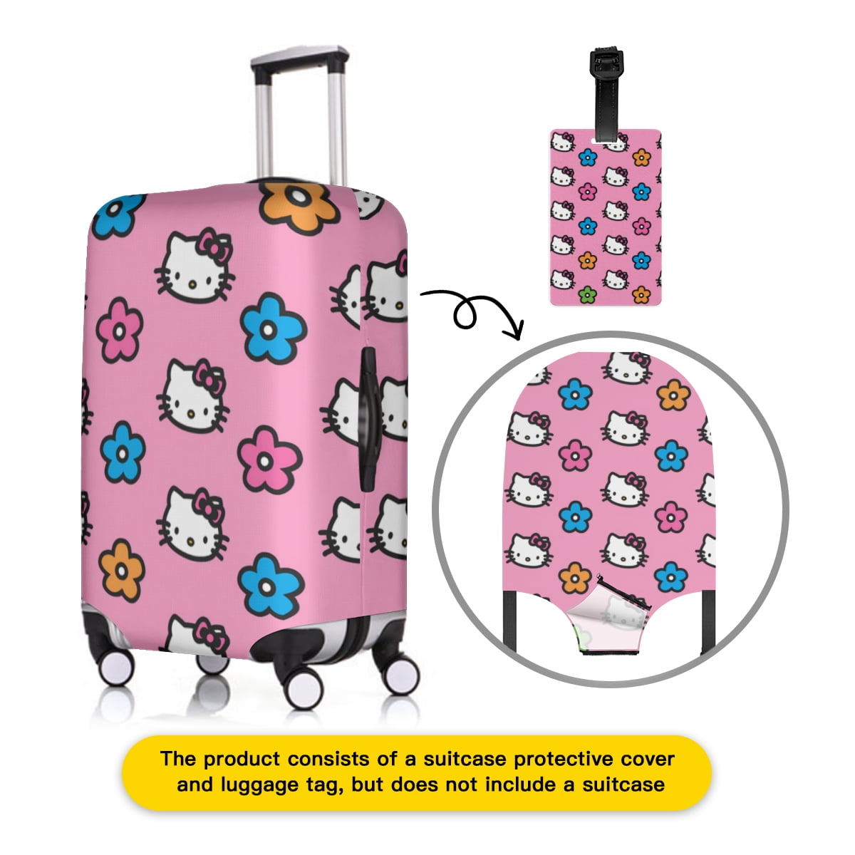Hello Kitty Luggage Cover, Hard Shell Suitcase Cover with Luggage Tag ...