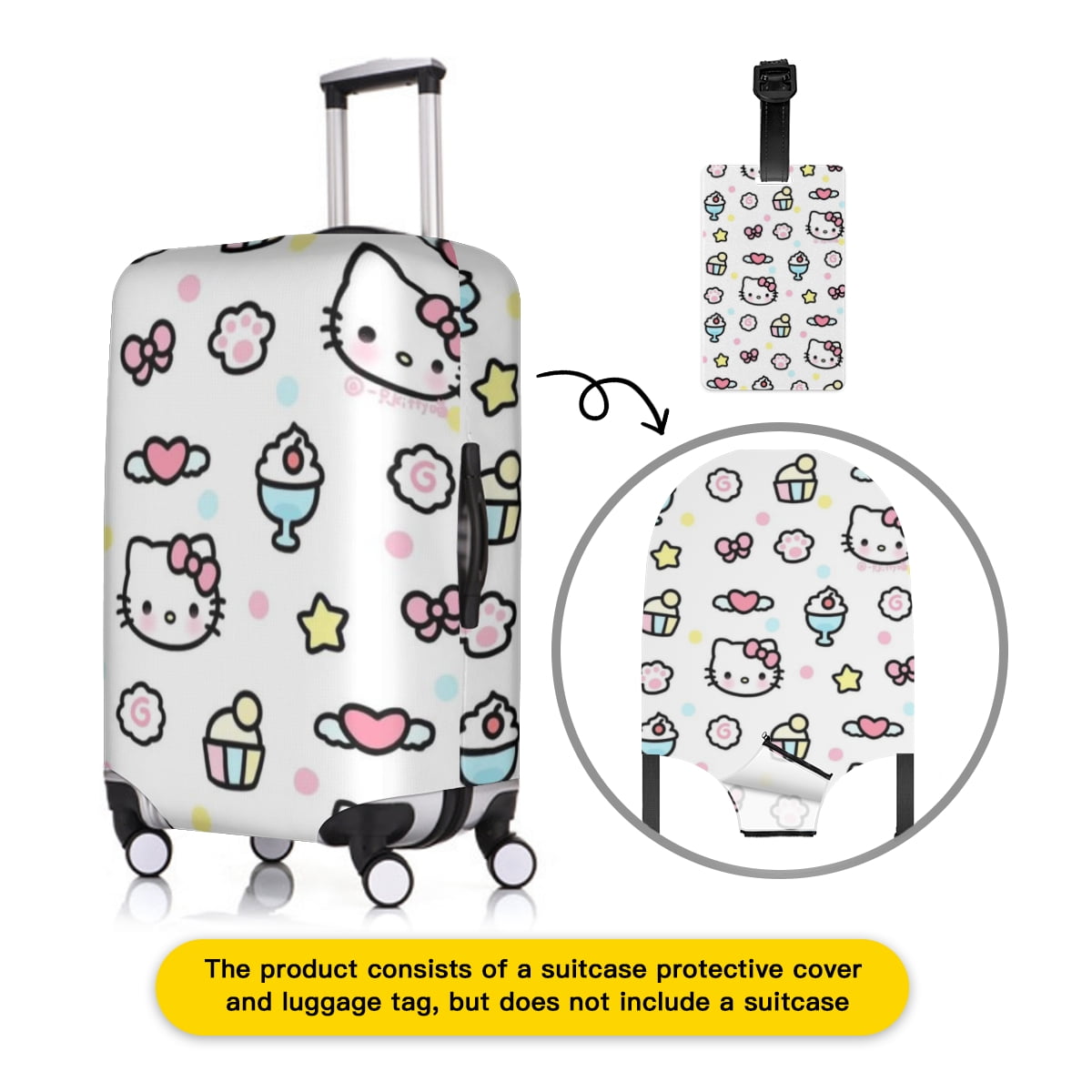 Hello Kitty Luggage Cover, Hard Shell Suitcase Cover with Luggage Tag ...