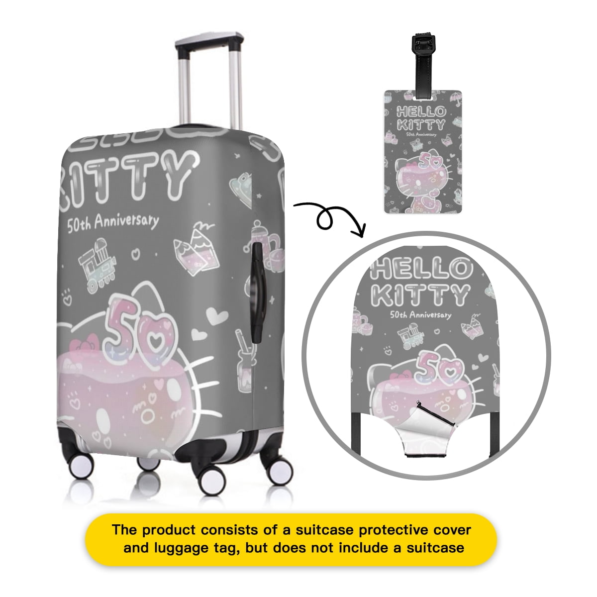 Hello Kitty Luggage Cover, Hard Shell Suitcase Cover with Luggage Tag ...