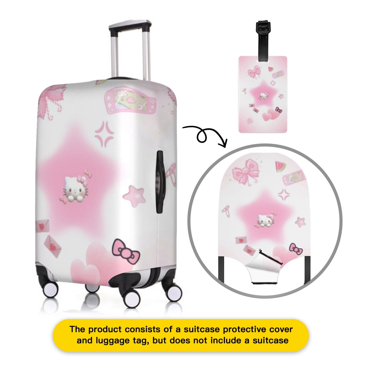 Hello Kitty Luggage Cover, Hard Shell Suitcase Cover with Luggage Tag ...