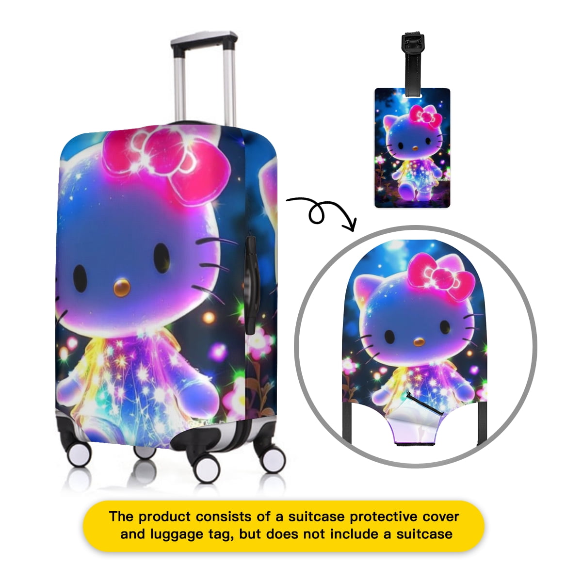 Hello Kitty Luggage Cover, Hard Shell Suitcase Cover with Luggage Tag ...
