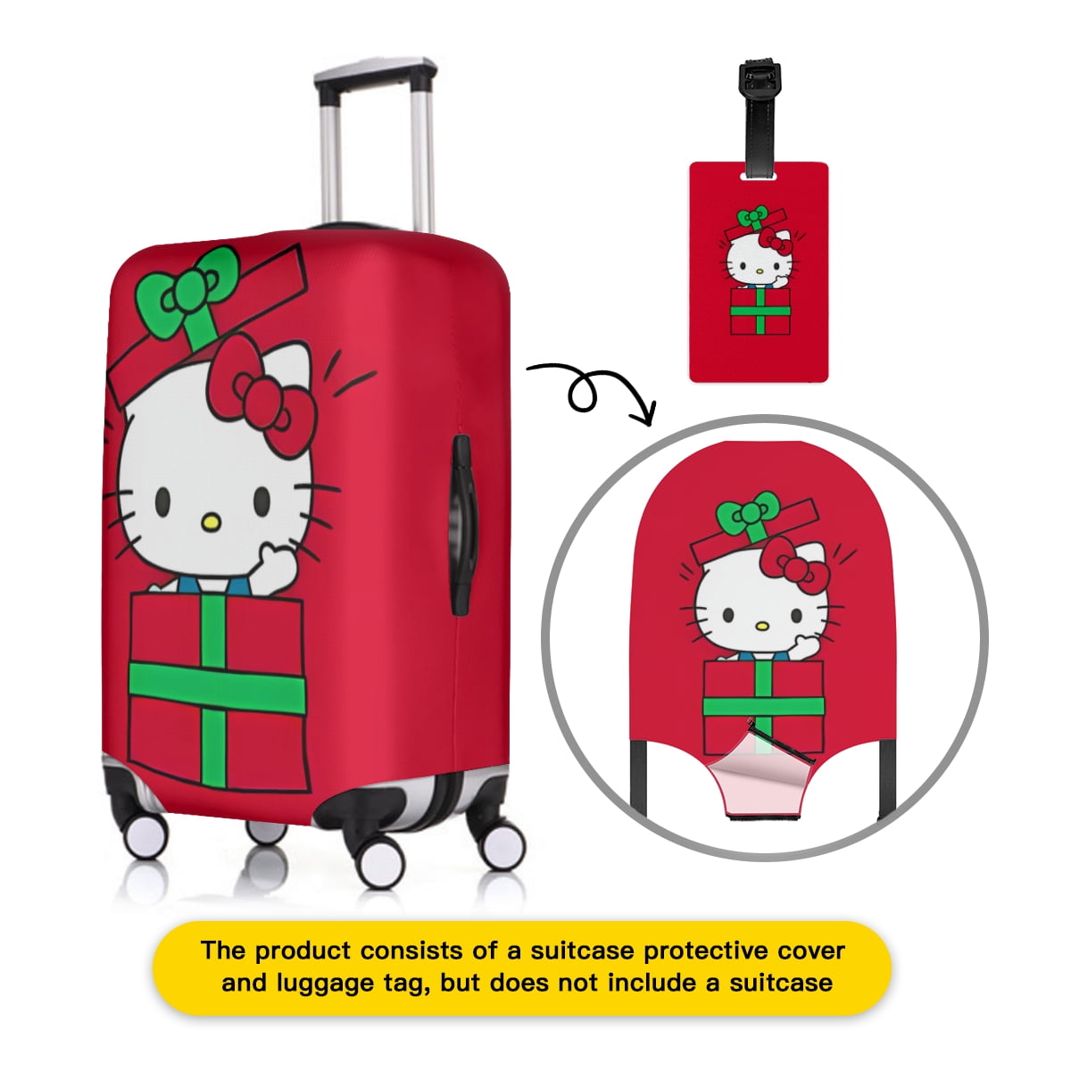 Hello Kitty Luggage Cover, Hard Shell Suitcase Cover with Luggage Tag ...