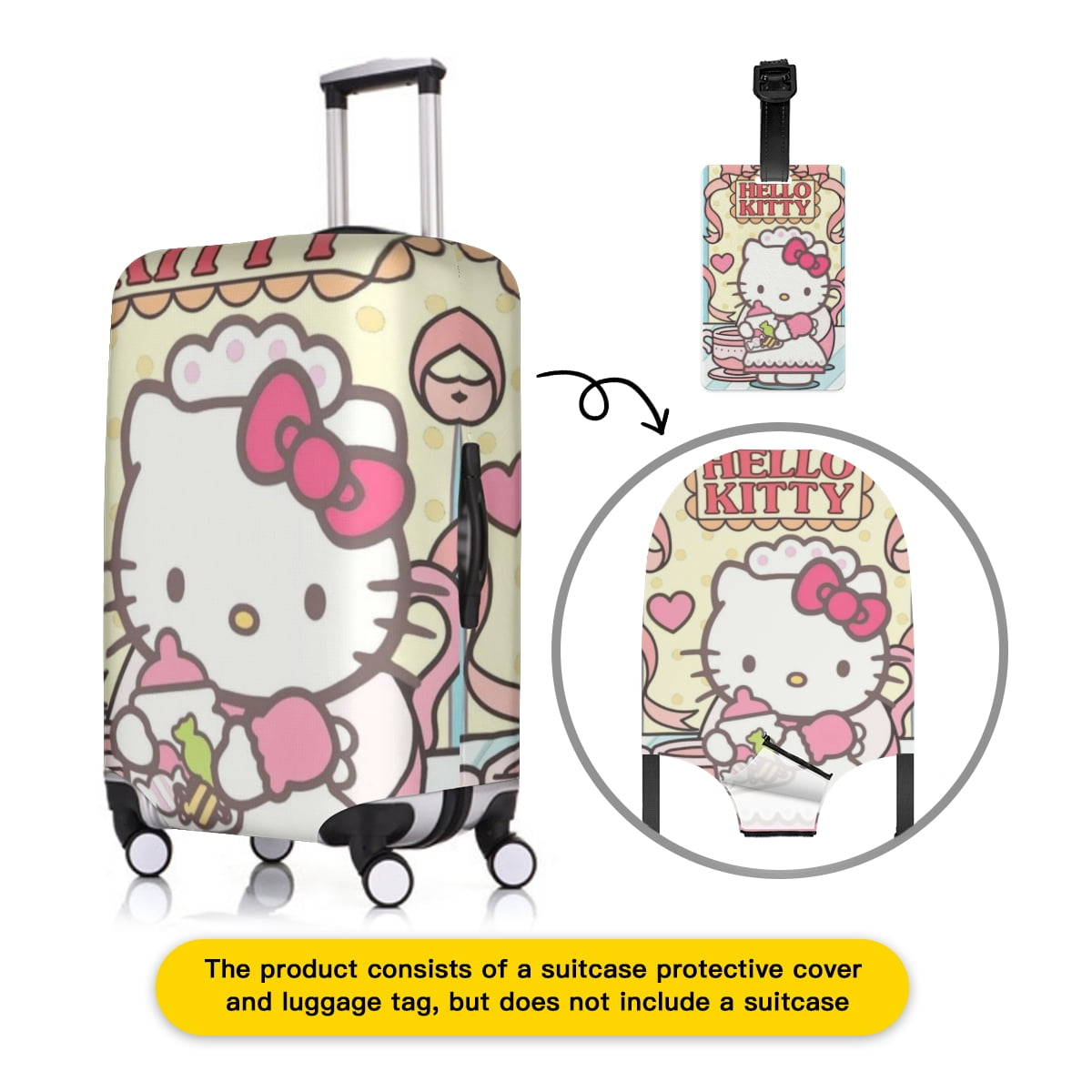 Hello Kitty Luggage Cover, Hard Shell Suitcase Cover with Luggage Tag ...