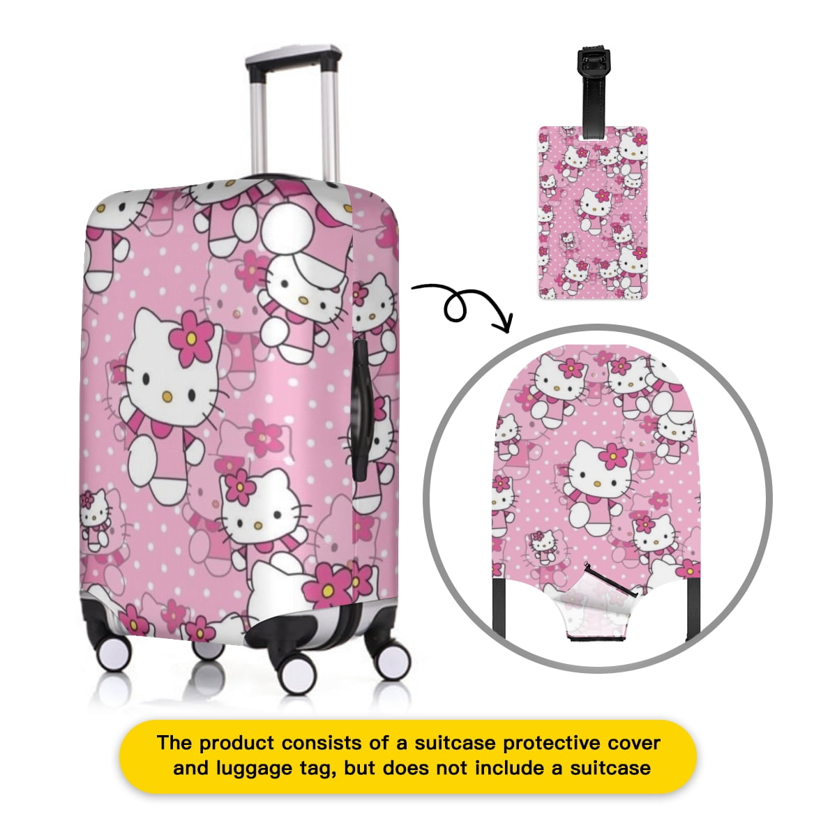 Hello Kitty Luggage Cover, Hard Shell Suitcase Cover with Luggage Tag ...