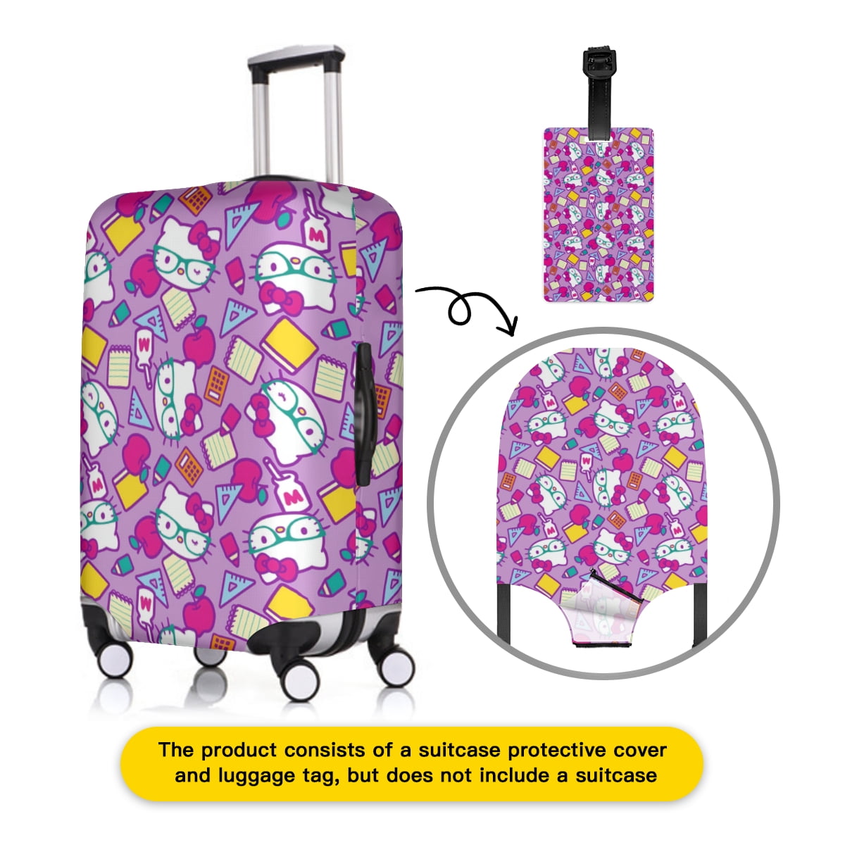 Hello Kitty Luggage Cover, Hard Shell Suitcase Cover with Luggage Tag ...