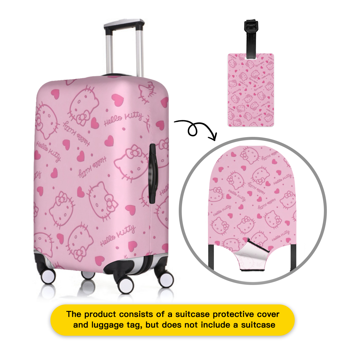 Hello Kitty Luggage Cover, Hard Shell Suitcase Cover with Luggage Tag ...
