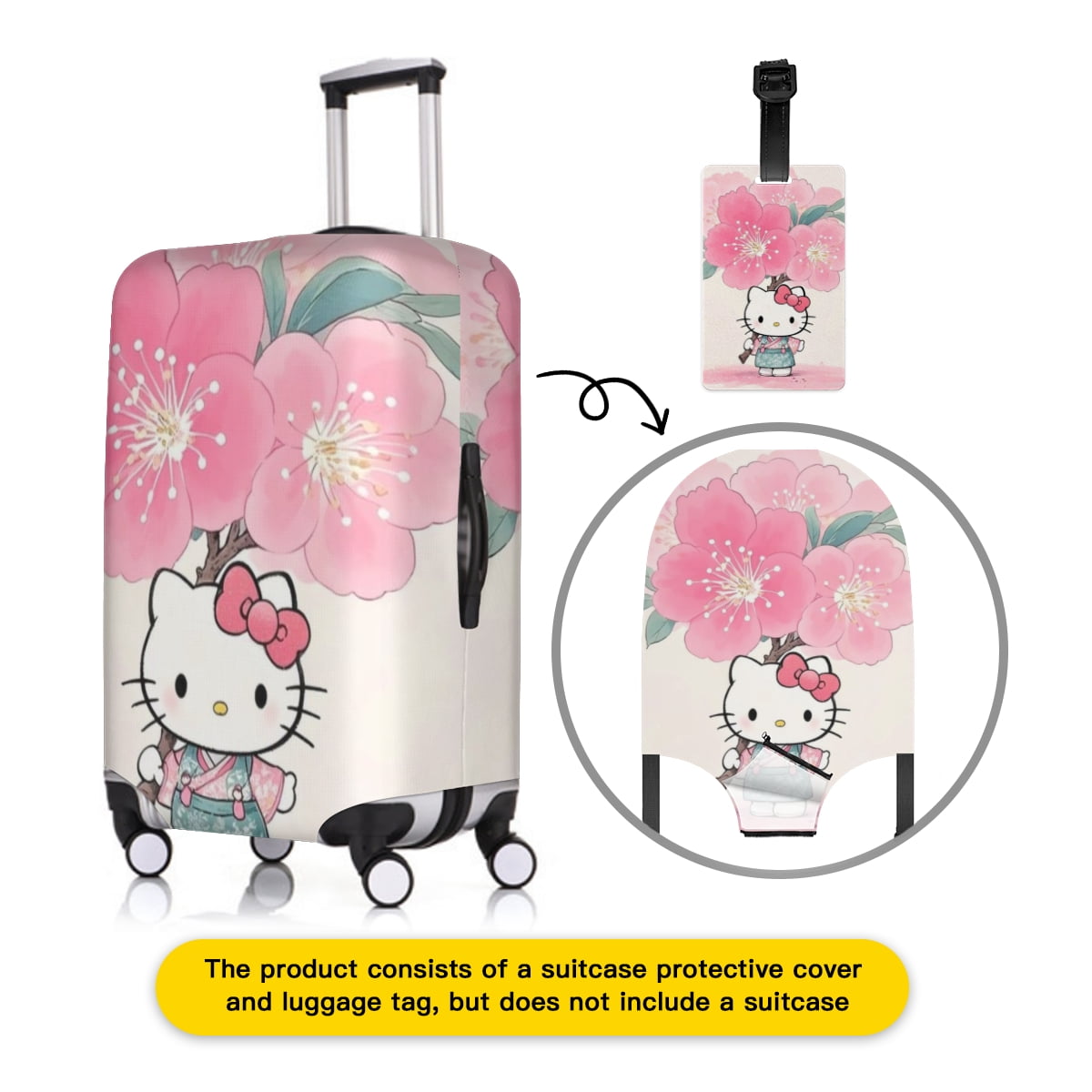 Hello Kitty Luggage Cover, Hard Shell Suitcase Cover with Luggage Tag ...
