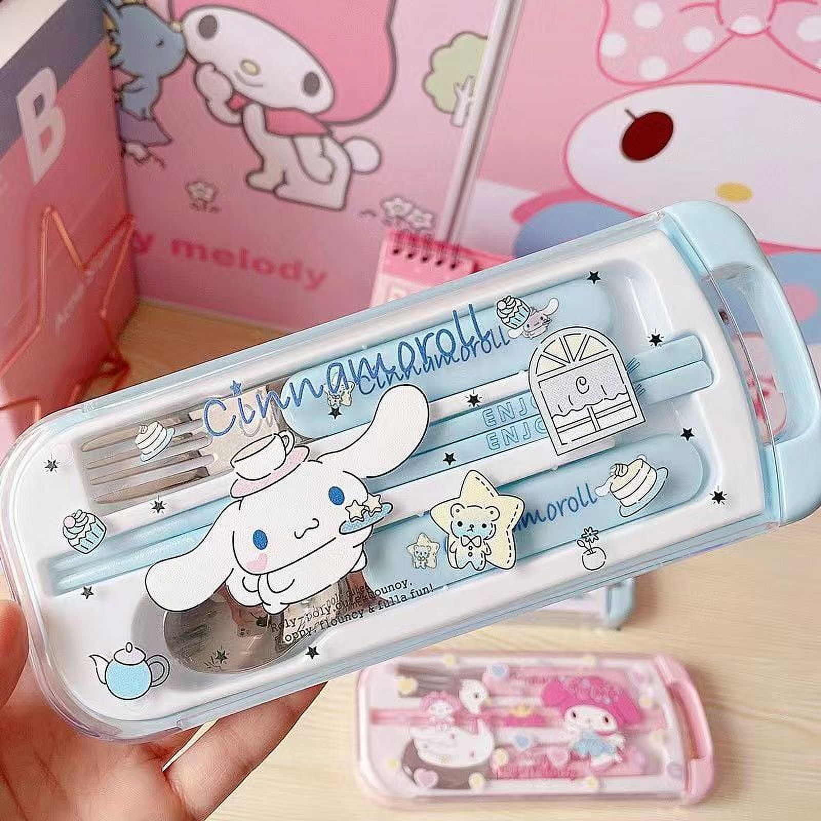 Hello Kitty Lunch Box Student Worker Fork Chopsticks Spoon Lunch Box ...