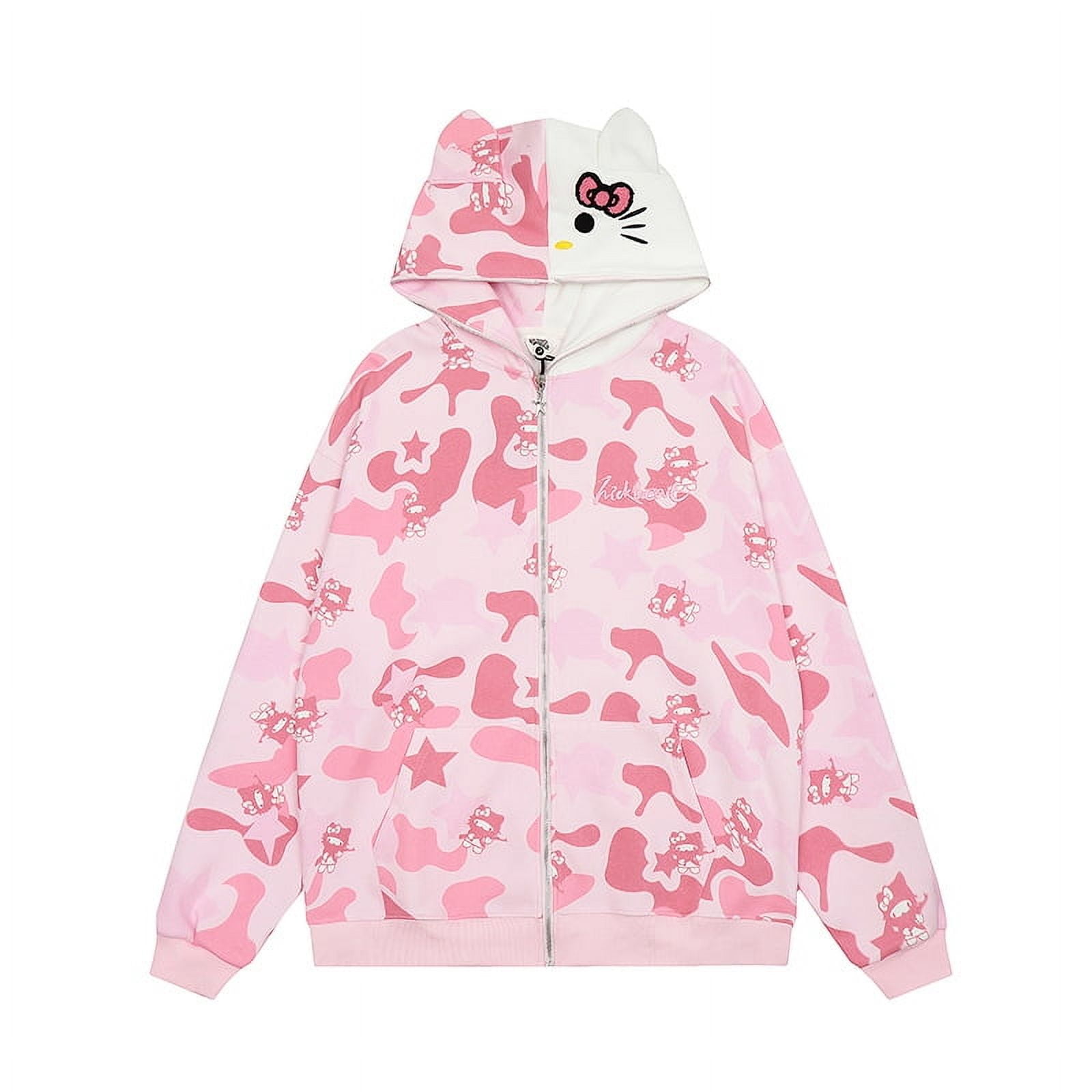 Hello Kitty MINISO Y2K Camouflage Cotton Hooded Cardigan Coat for Men ...